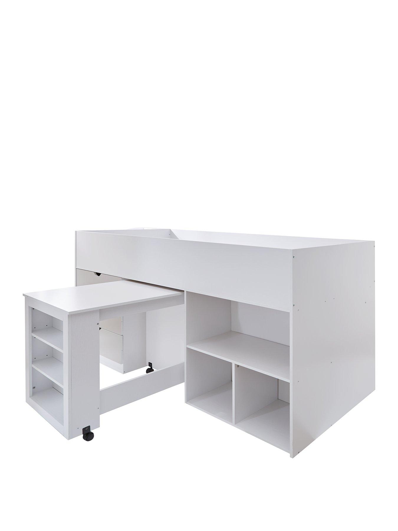 Mico Mid Sleeper Bed with Pull Out Desk and Storage with Mattress Options Buy SAVE White Grey