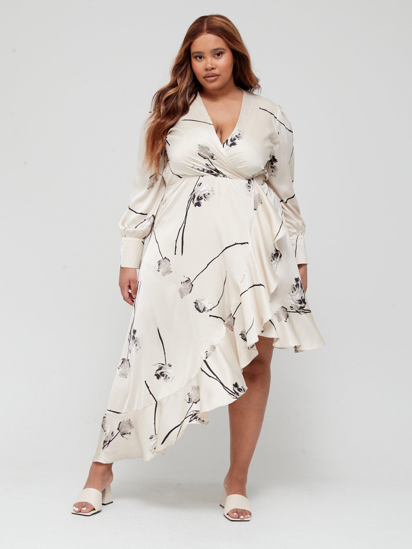 AX PARIS CURVE Floral Wrap Dress - Cream | Very Ireland