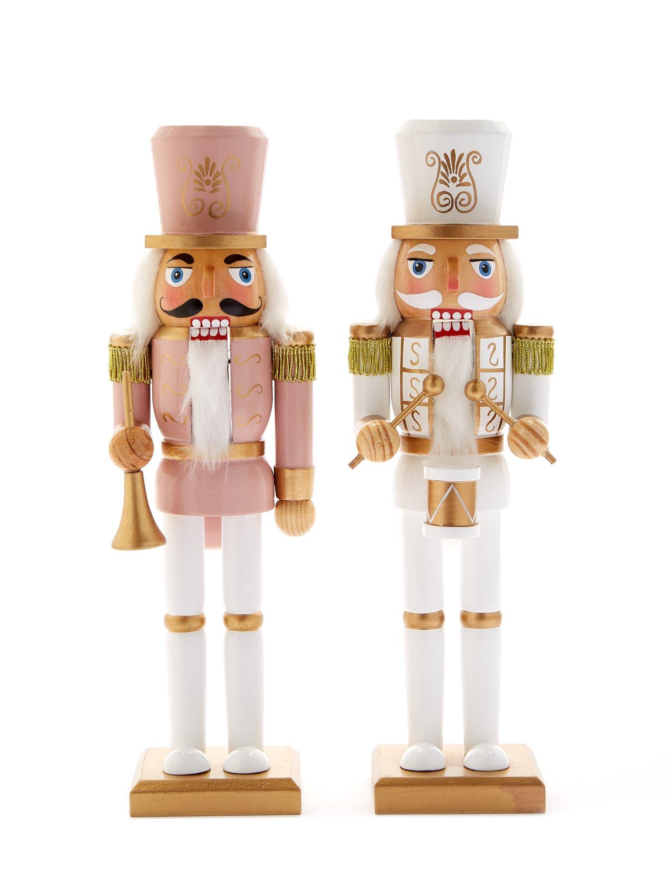 Very Home Set of 2 Pink/White Nutcracker Christmas Decorations - 12 ...