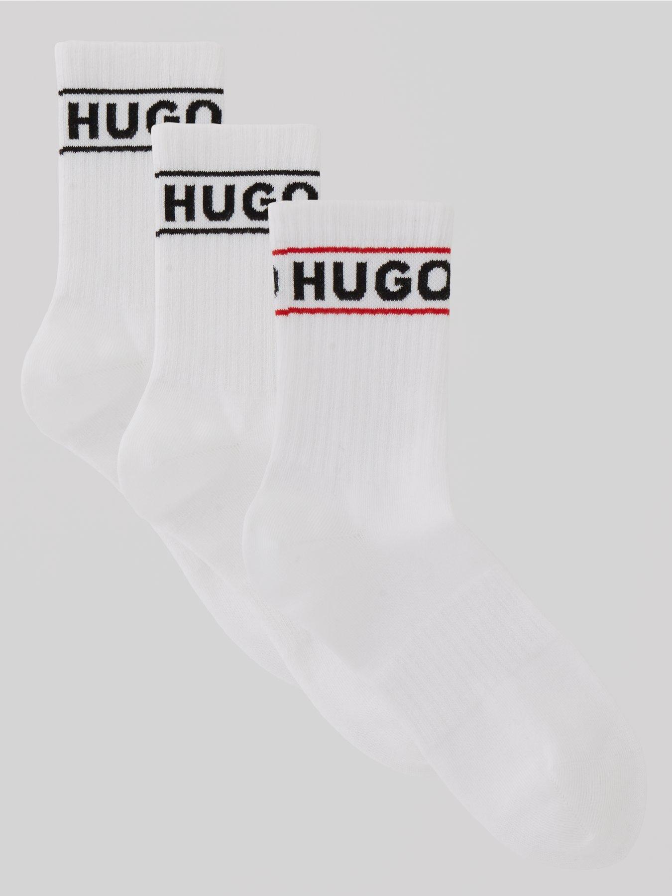 HUGO HUGO RED 3 Pack Sport Contrast Logo Ribbed Ankle Sock - White ...