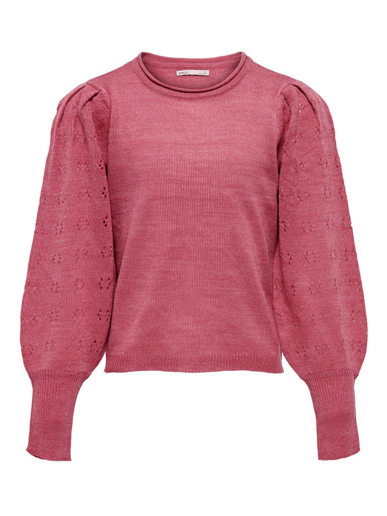 Only Kids Girls Pointelle Sleeve Knitted Jumper - Mauvewood Pink | Very ...