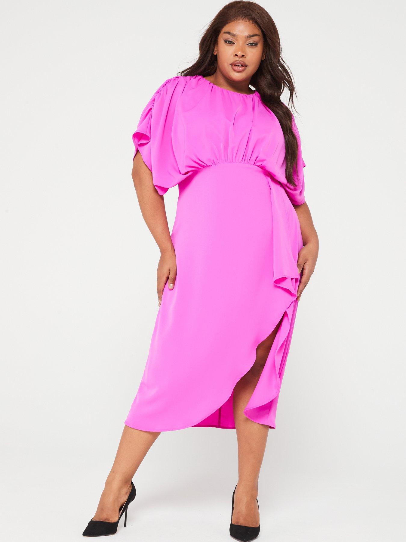 AX PARIS CURVE Cinched Midi Dress - Hot Pink | Very Ireland
