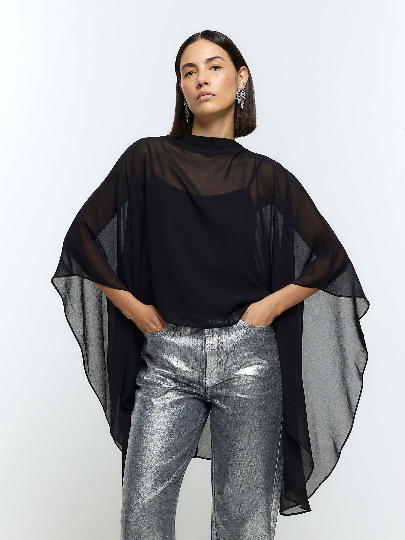 River Island Mesh Cape Top - Black | Very Ireland