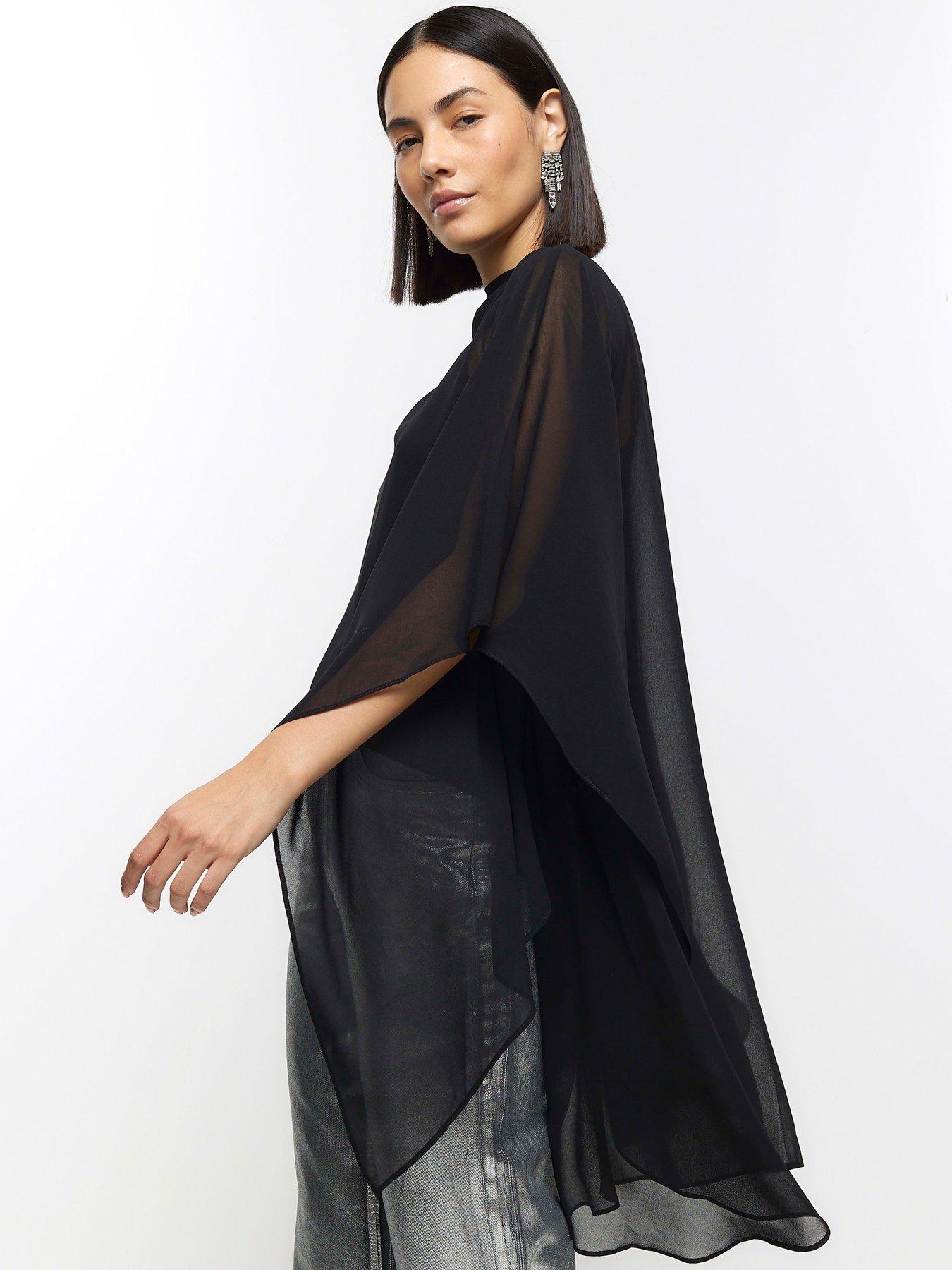 River Island Mesh Cape Top - Black | Very Ireland