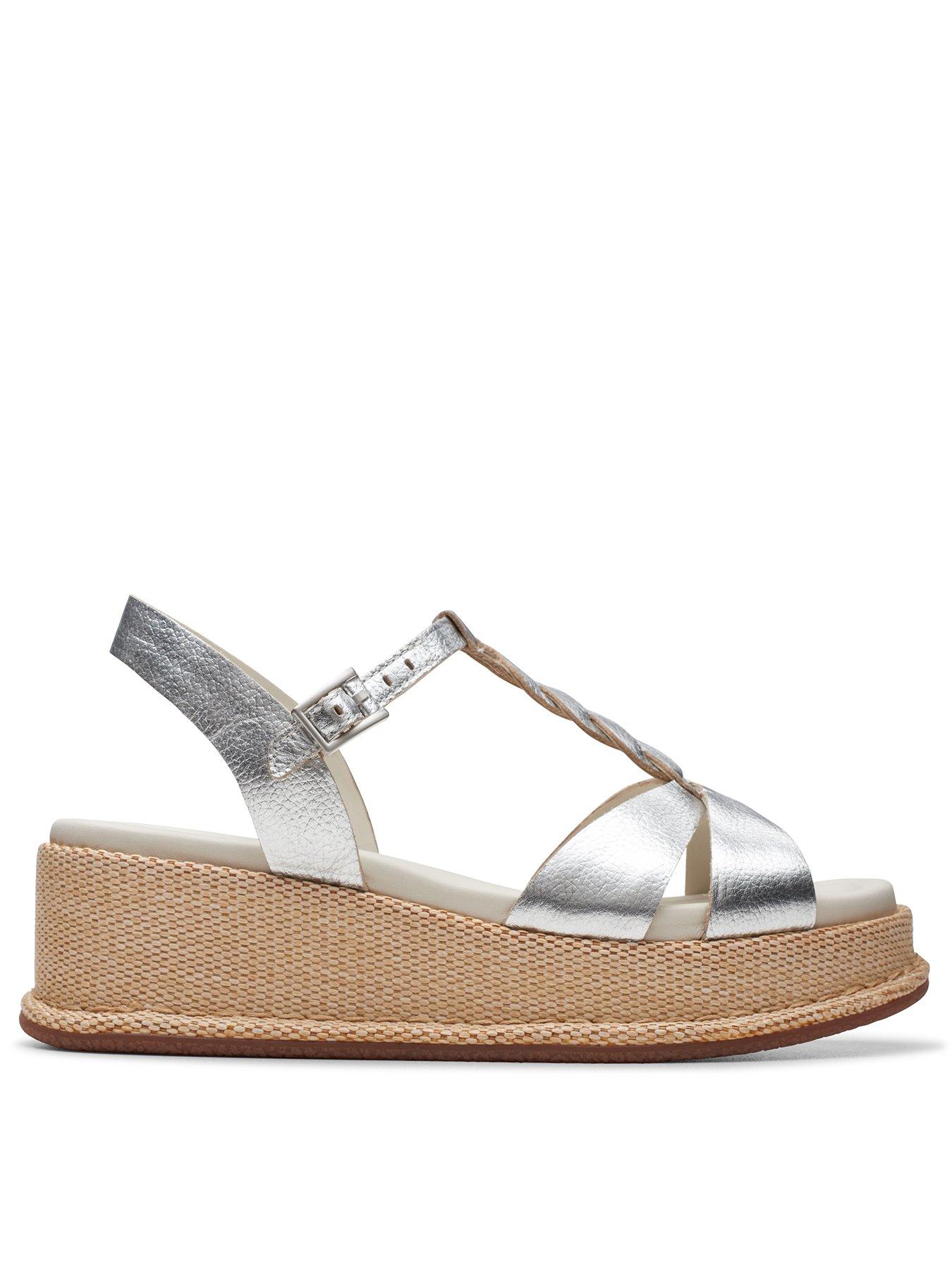 Clarks Clarks Kimmei Twist Metallic Leather Wedged Sandals - Silver | Very Ireland
