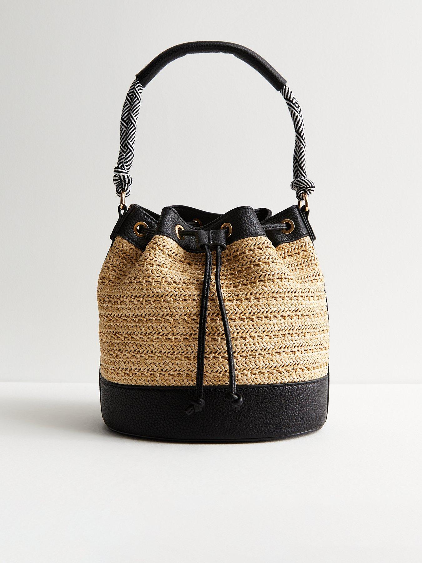 New Look Black Raffia Drawstring Bucket Bag | Very Ireland