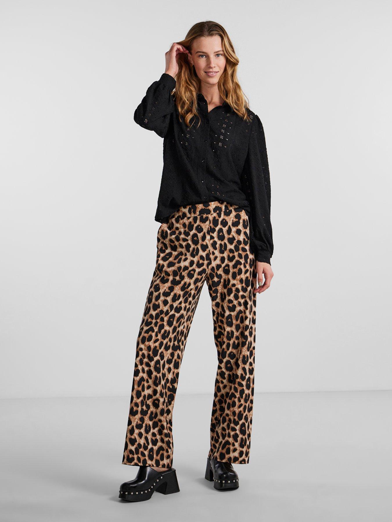 PIECES Leopard Print High Waist Trousers - Black | Very Ireland
