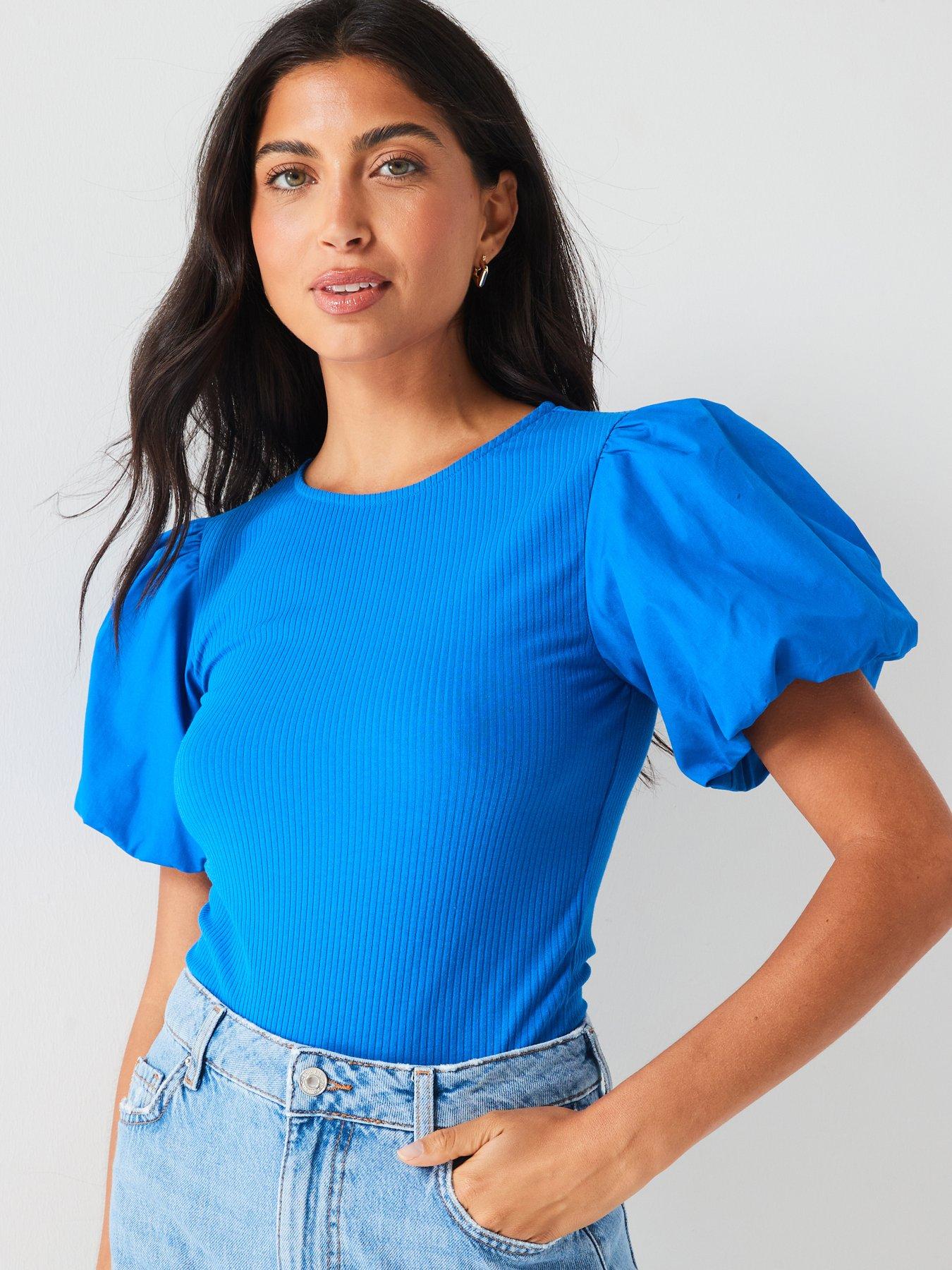 V by Very Puff Sleeve Top - Blue | Very Ireland