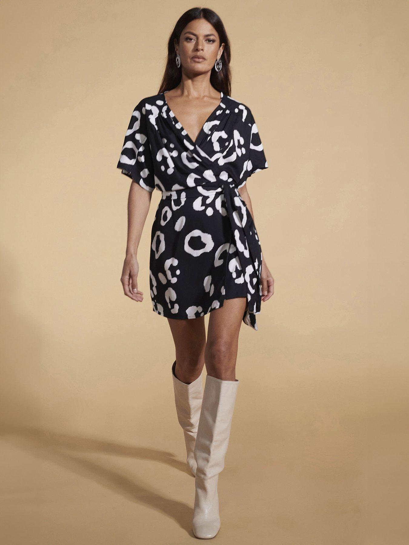 Dancing Leopard Dancing Leopard Kansas Black Leopard Mini Wrap Dress ...