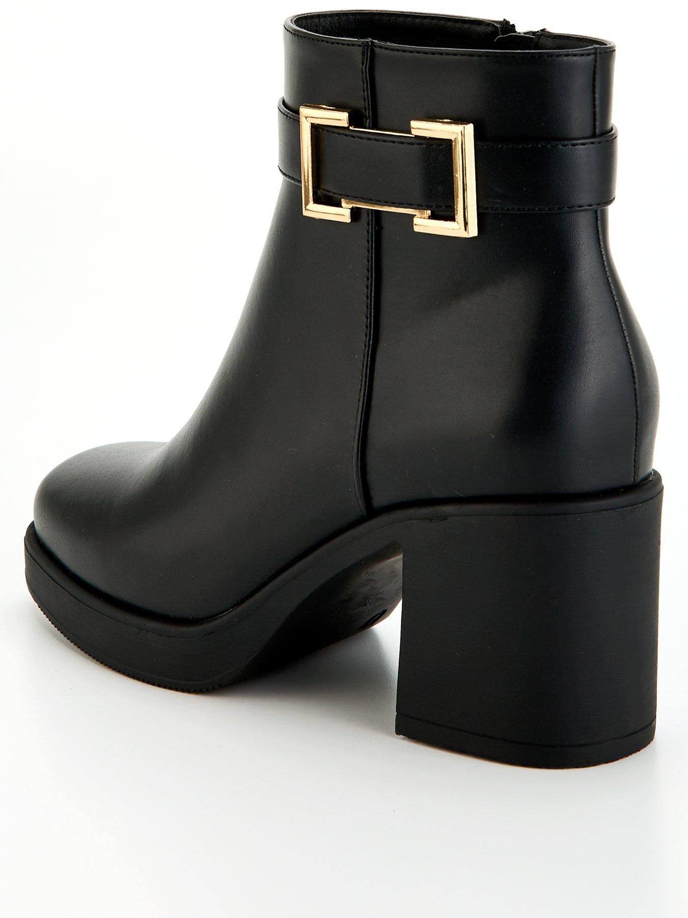 V by Very Extra Wide Block Heel Chunky Chelsea Ankle Boot - Black ...