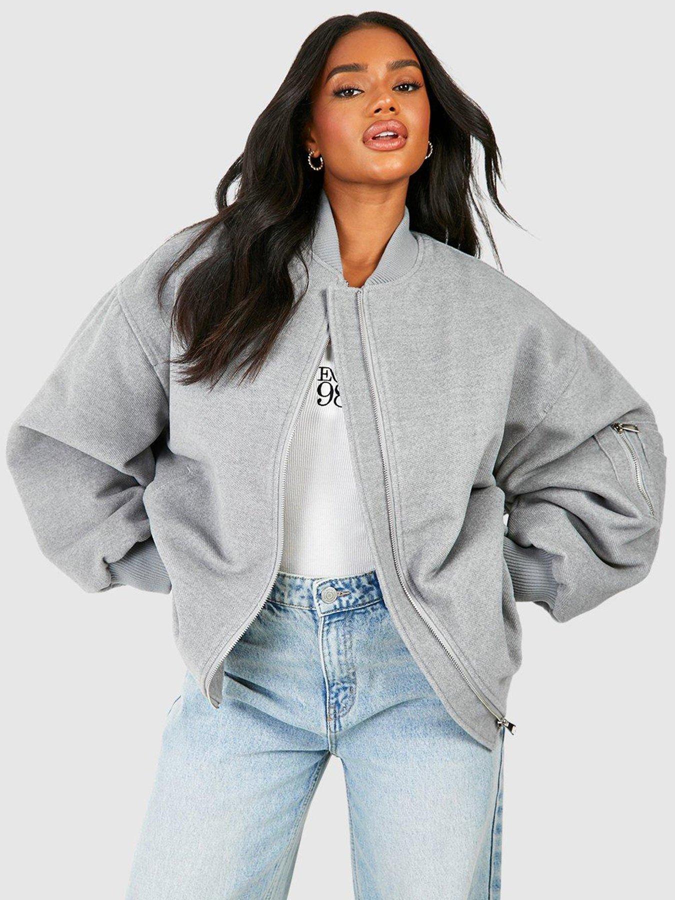 Boohoo Oversized Wool Look Bomber Jacket - Grey | Very Ireland