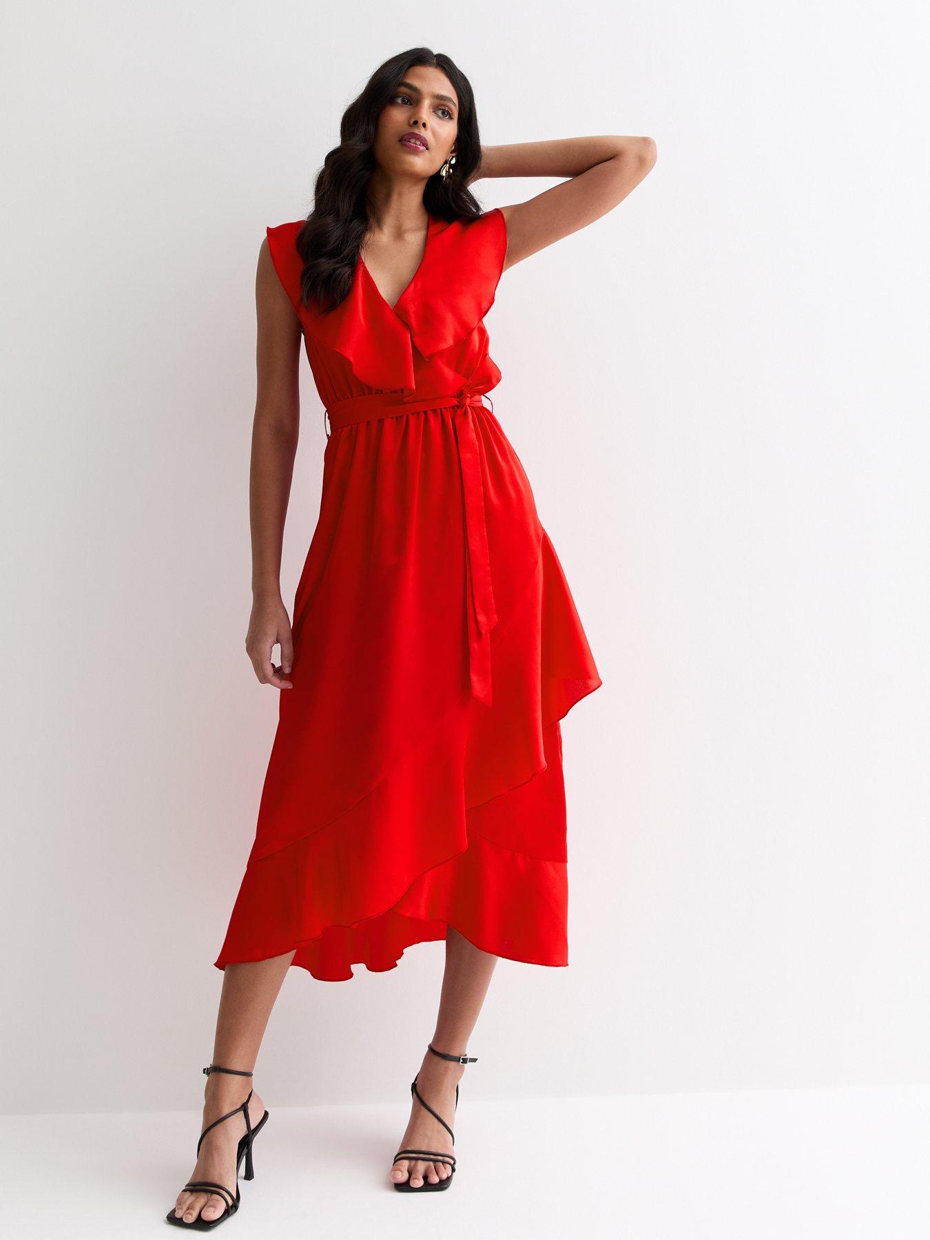 New Look Red Sleeveless Belted Ruffle Midi Dress | Very Ireland