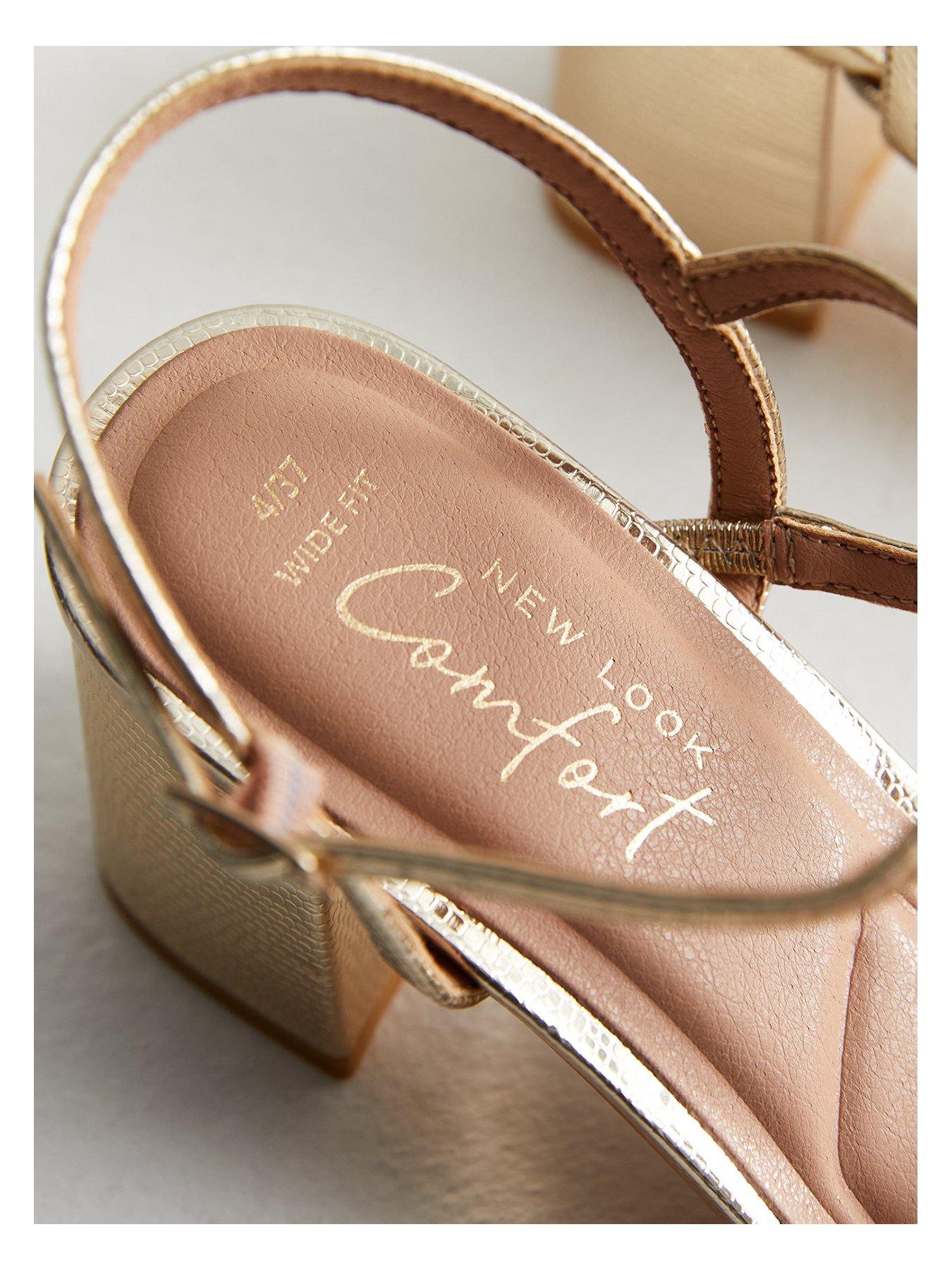 New Look Wide Fit Gold Strappy Block Heel Sandals | Very Ireland