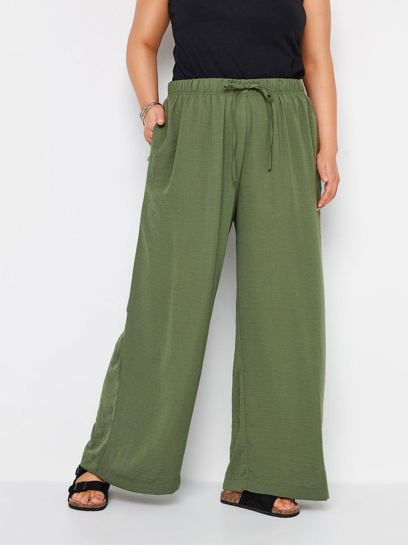 Yours Curve Washed Twill Wide Leg Trouser Olive | Very Ireland