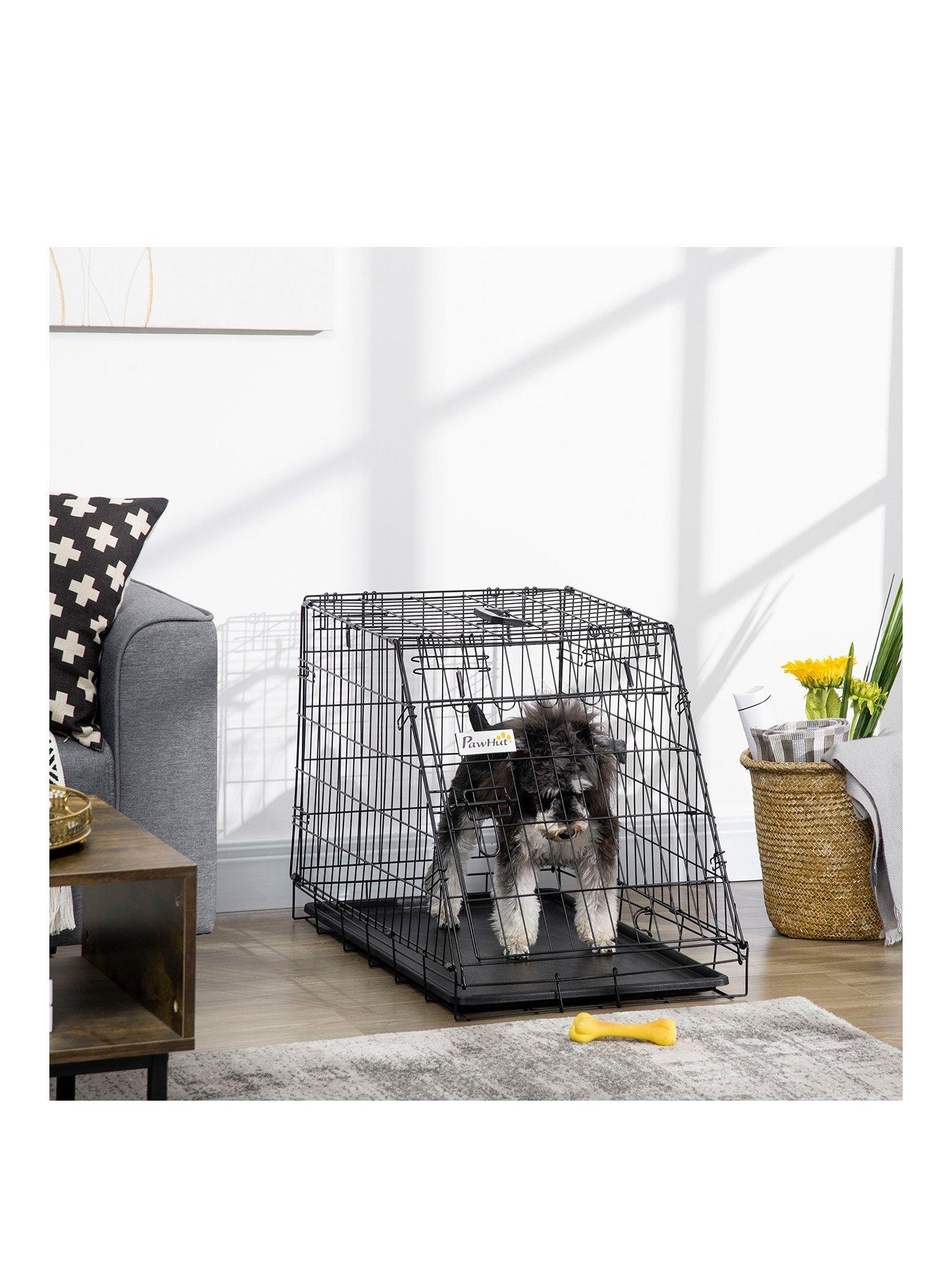 Metal Dog Car Crate Folding Pet Cage For Small Dog with Removable Tray 77 x 47 x 55cm