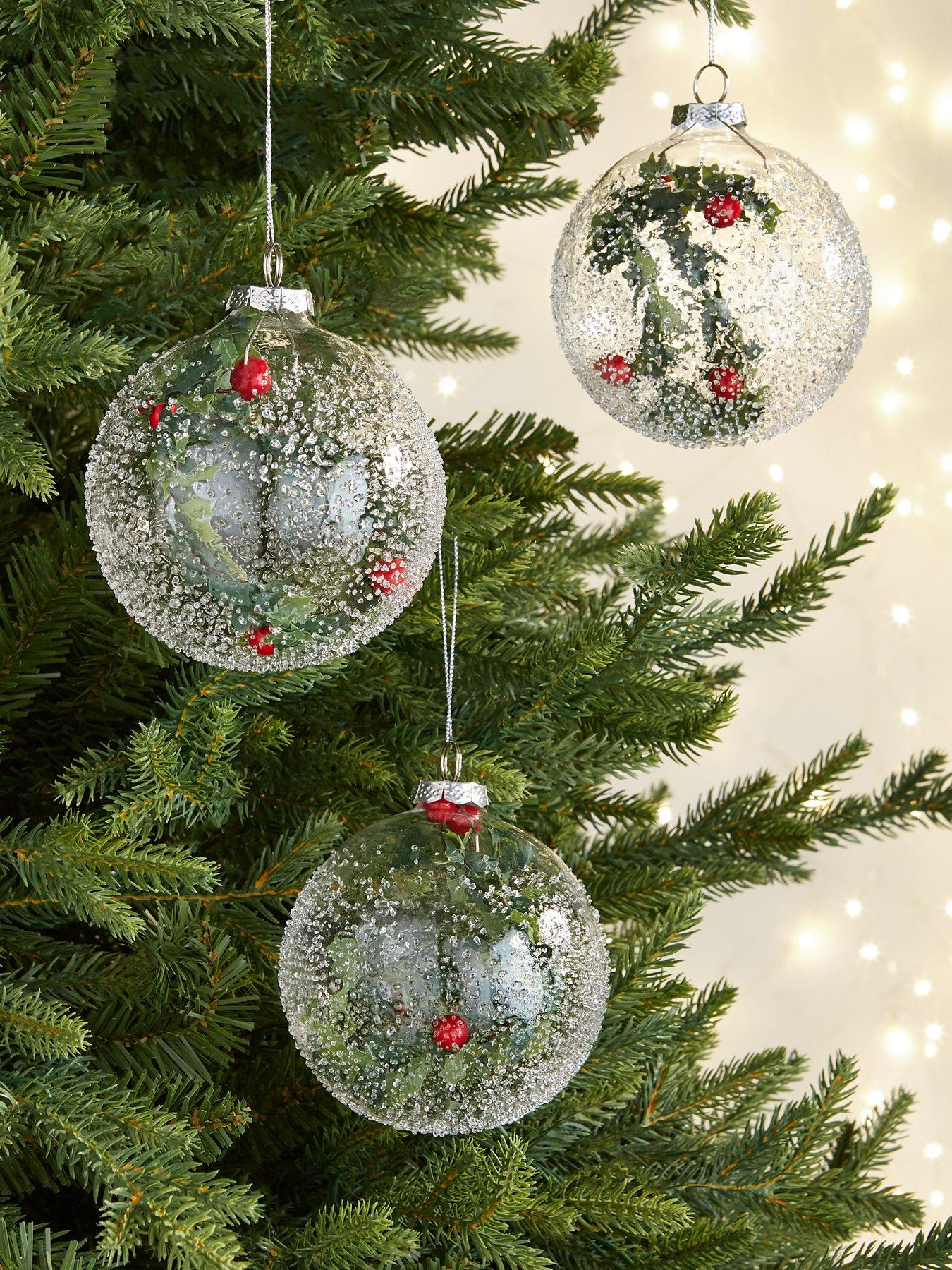 Festive Set of 3 Foliage Filled Glass Baubles Very Ireland