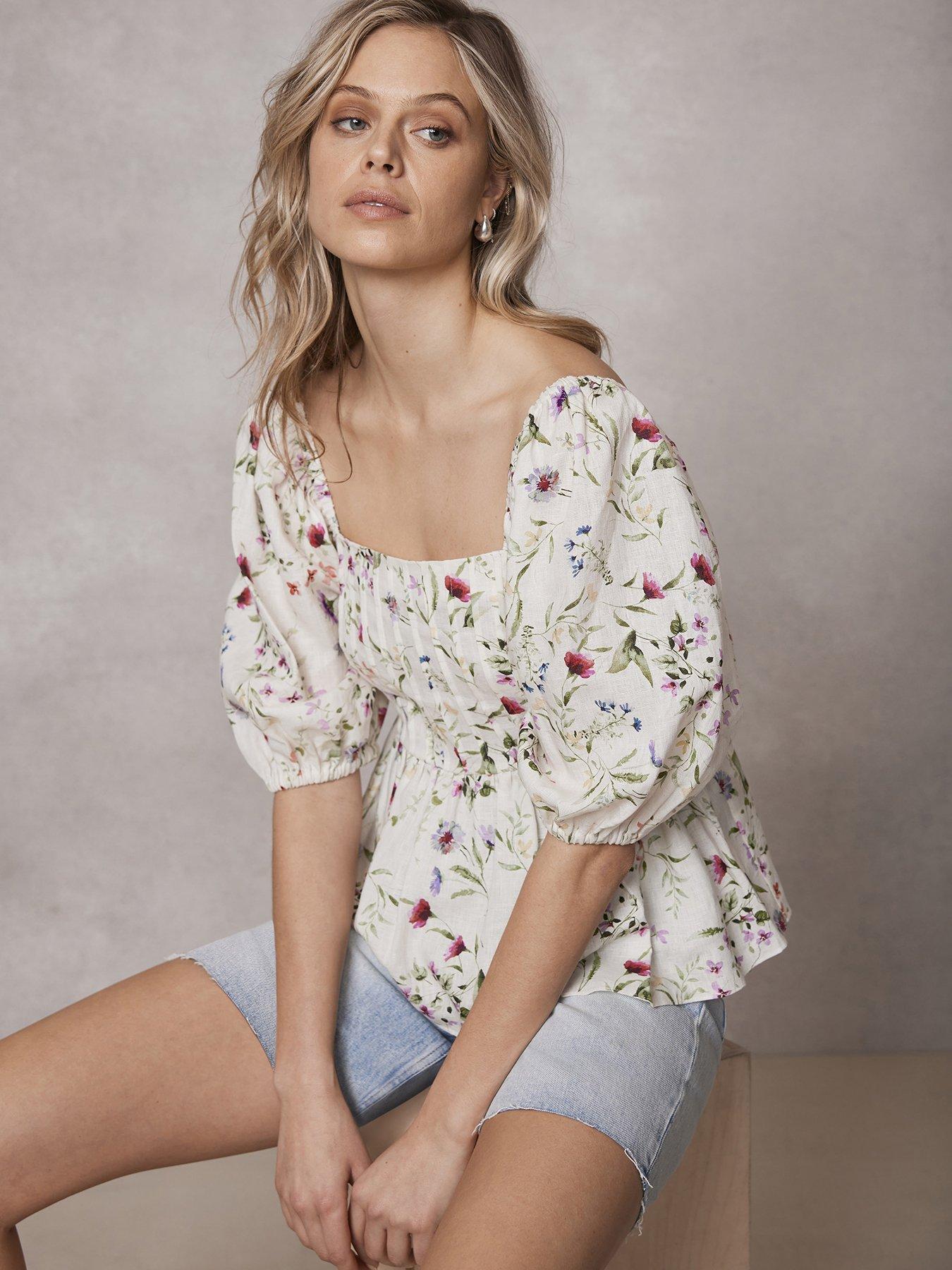 Mint Velvet Neutral Floral Print Linen Top | Very Ireland