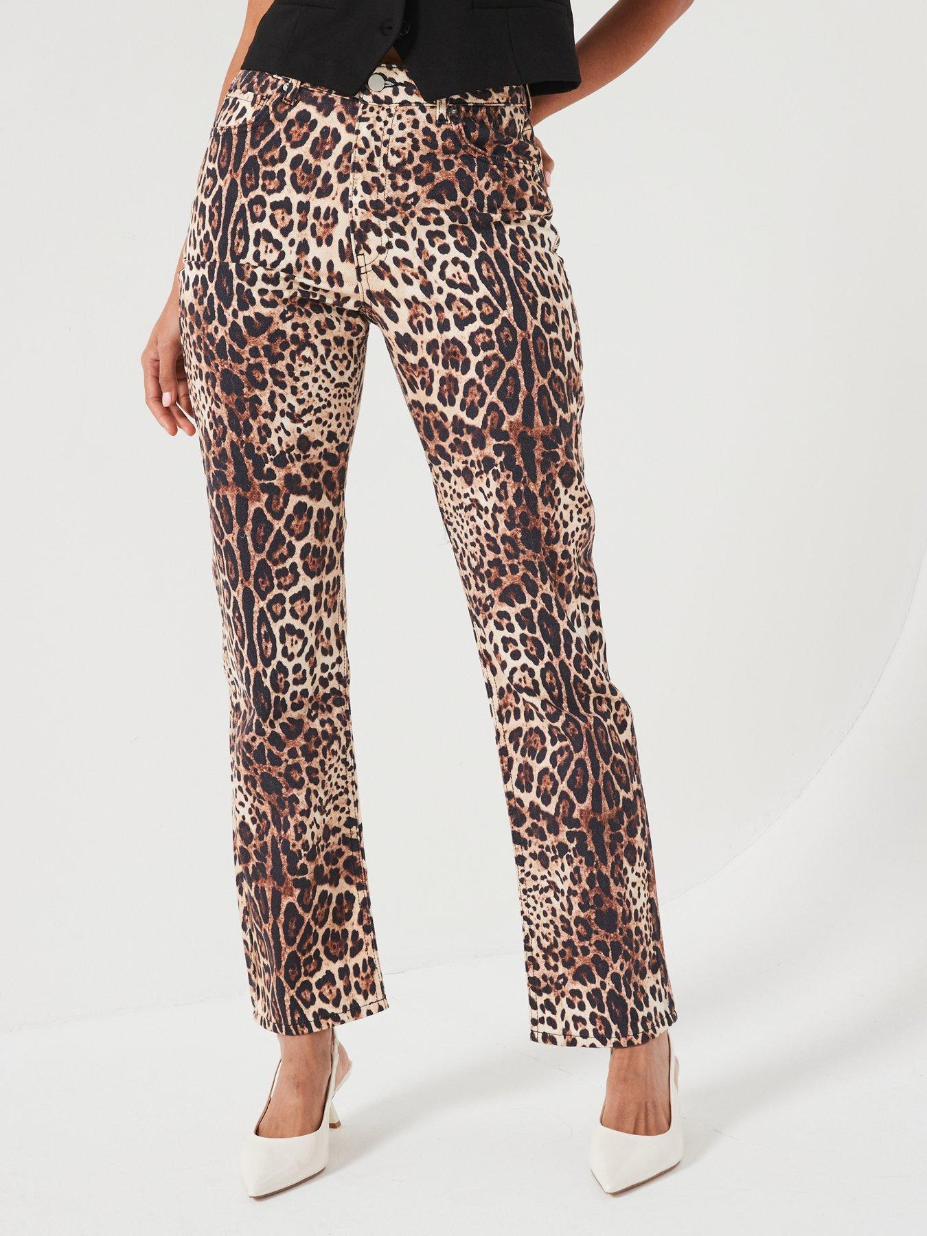 V by Very Leopard Print Straight Leg Jeans - Multi | Very Ireland