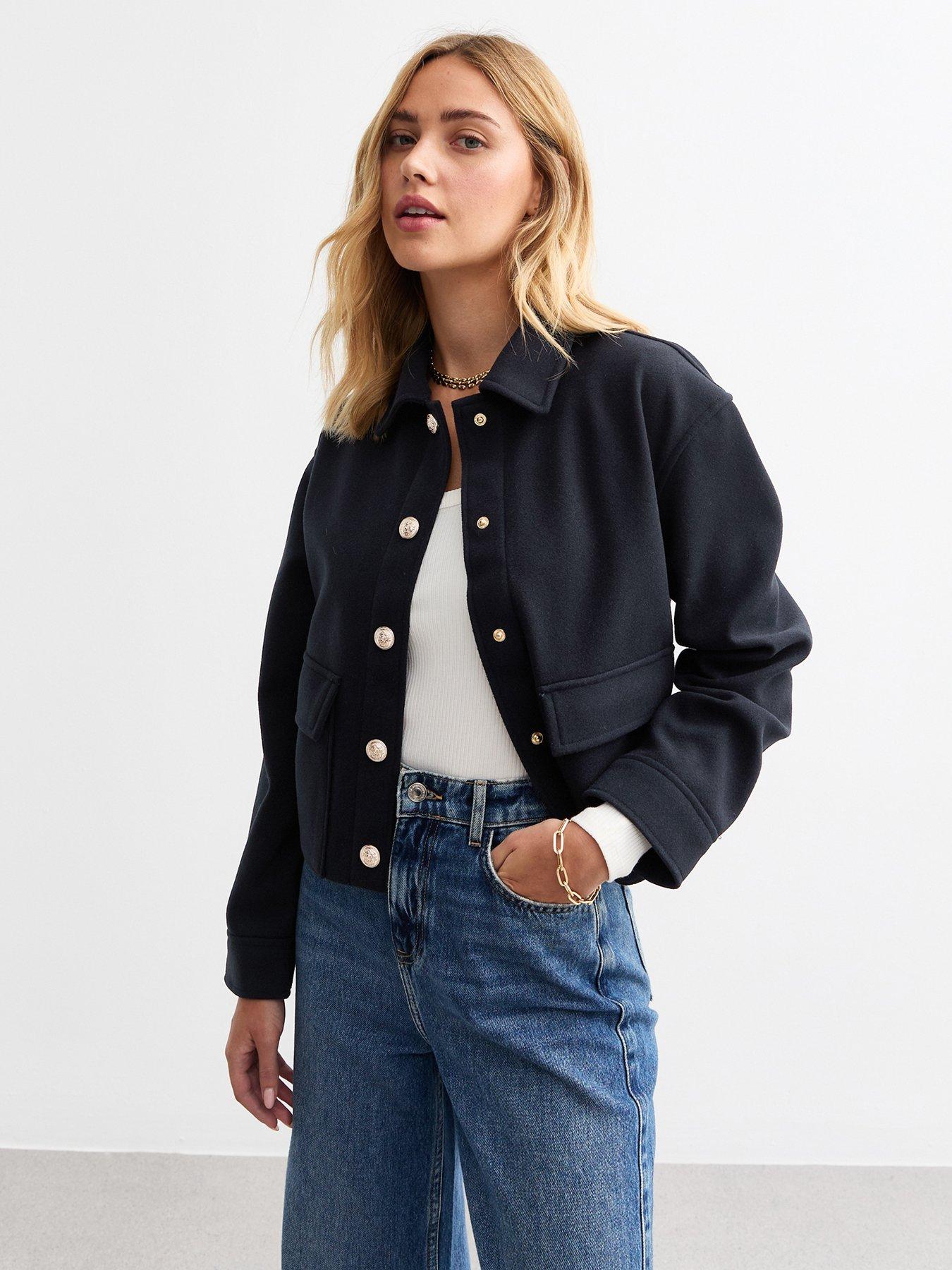 New Look Textured Crop Shacket - Navy | Very Ireland