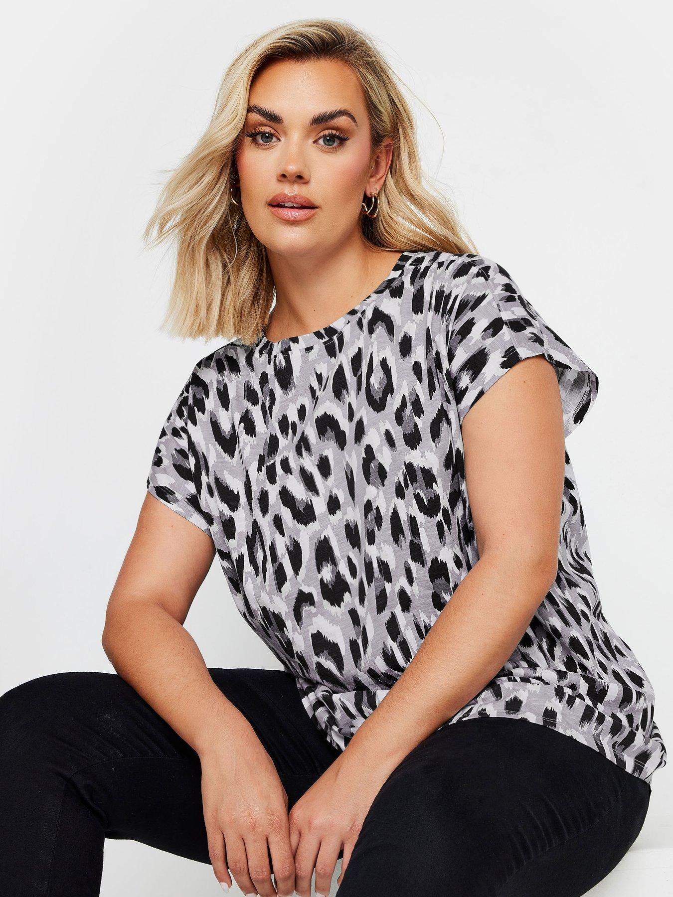 Yours Curve Leopard Print Short Sleeve Top - Grey | Very Ireland