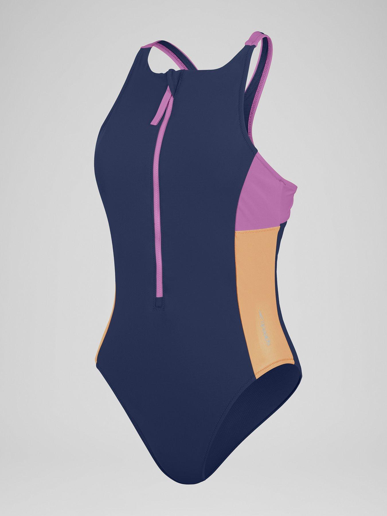 Speedo Womens Zip Colorblock Swimsuit - Blue | Very Ireland