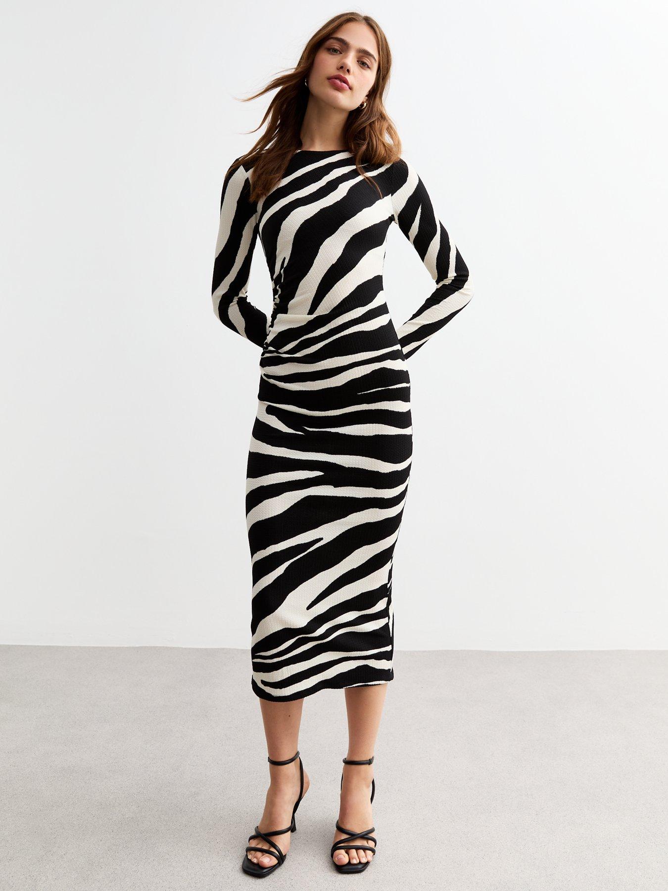 New Look Zebra Crinkled Long Sleeved Midi Dress - Print | Very Ireland