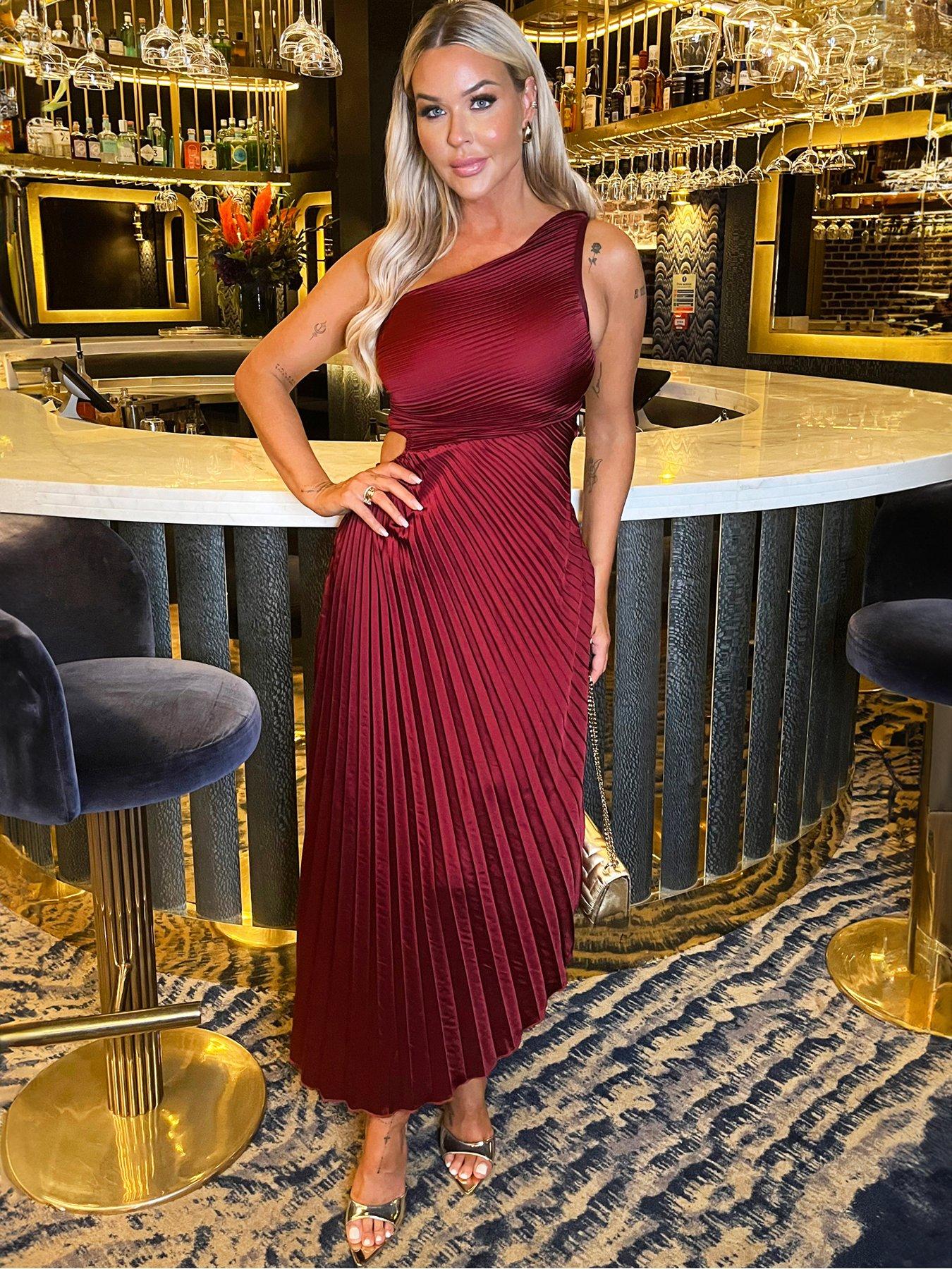 AX Paris One Shoulder Pleated Satin Midi Dress - Red | Very Ireland