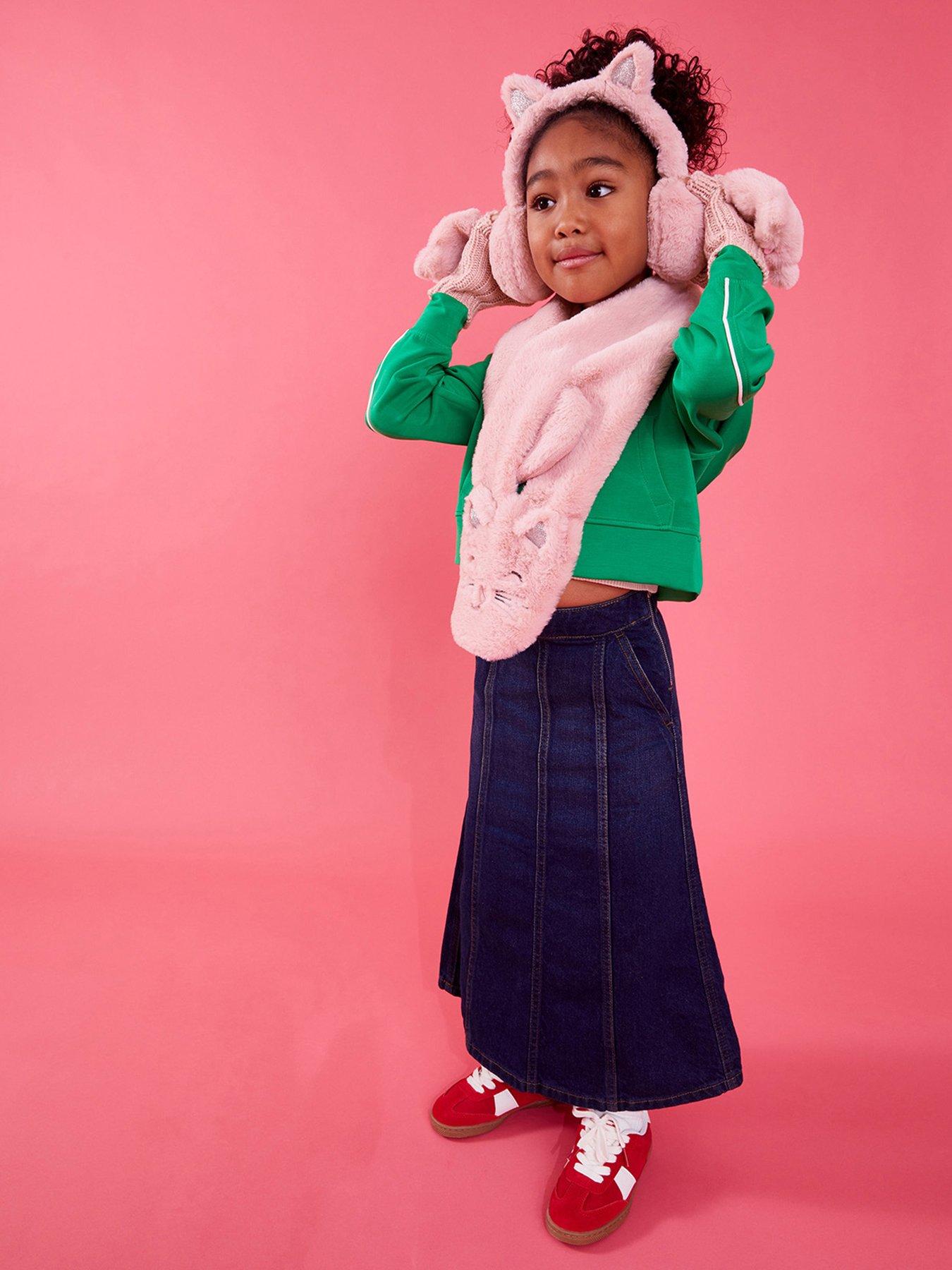 Girls Fluffy Cat Capped Gloves Pink