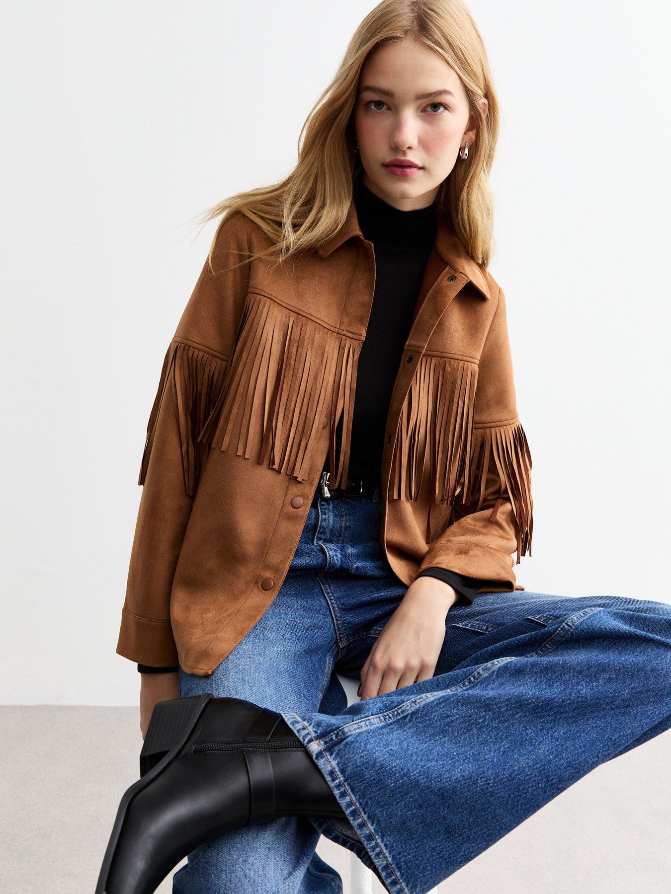 New Look Tan Fringed Suedette Shacket - Brown | Very Ireland