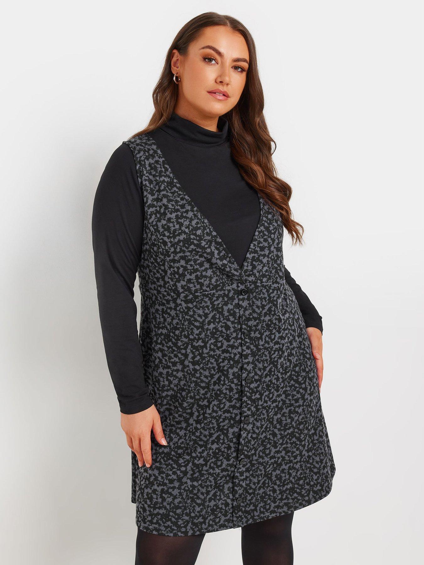 Yours Curve Button Down Pinafore Dress - Grey | Very Ireland