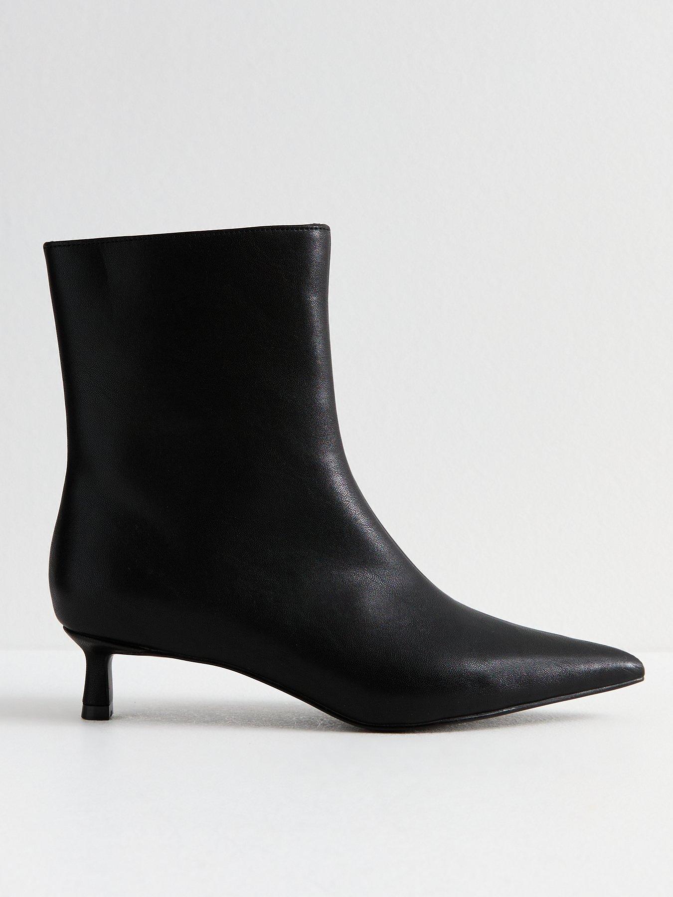New Look Faux Leather Pointed Kitten Heel Ankle Boots - Black | Very ...
