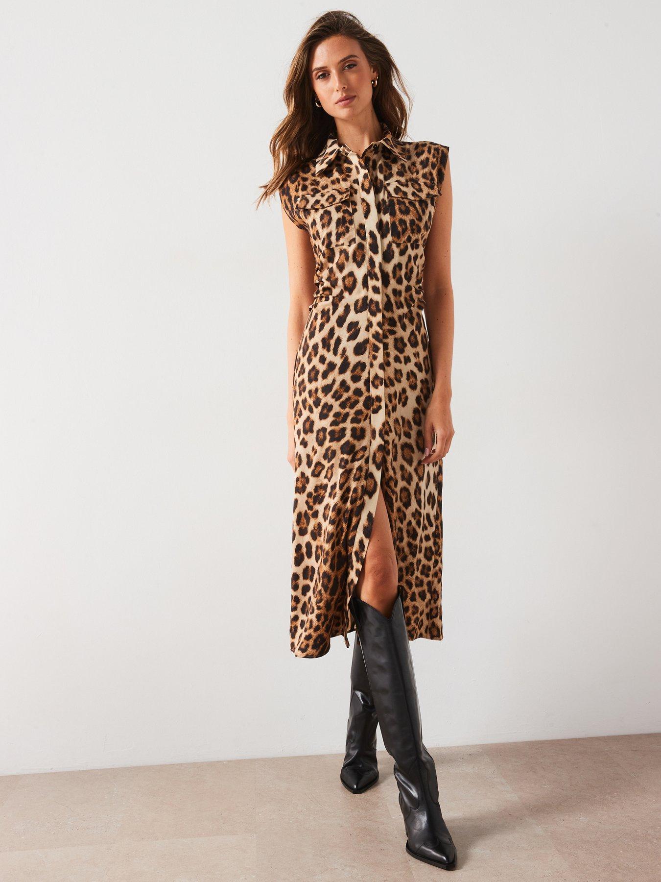 Mango Leopard Print Shirt Mini Dress - Brown | Very Ireland