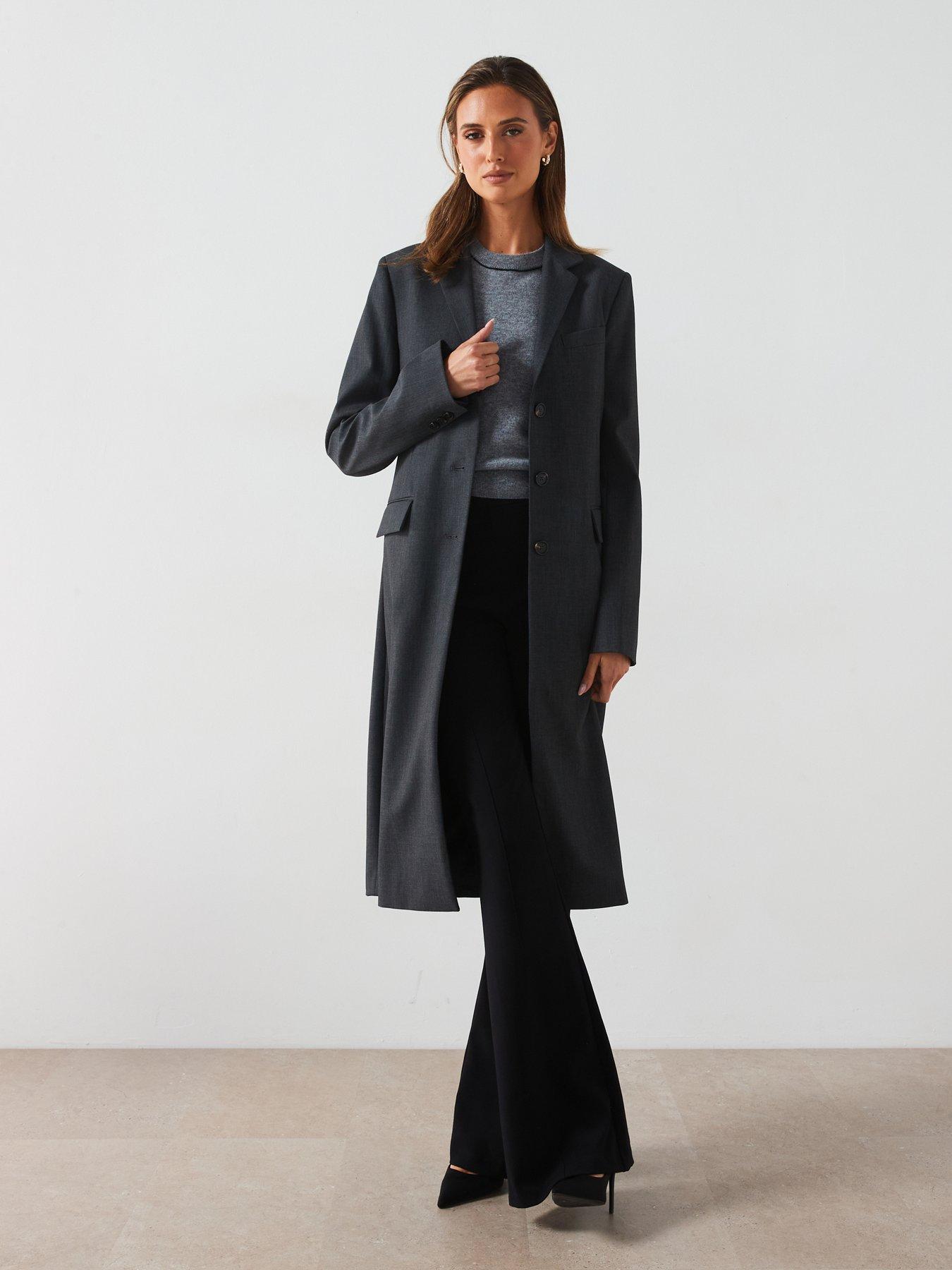 Mango Long Straight Fit Coat - Grey | Very Ireland