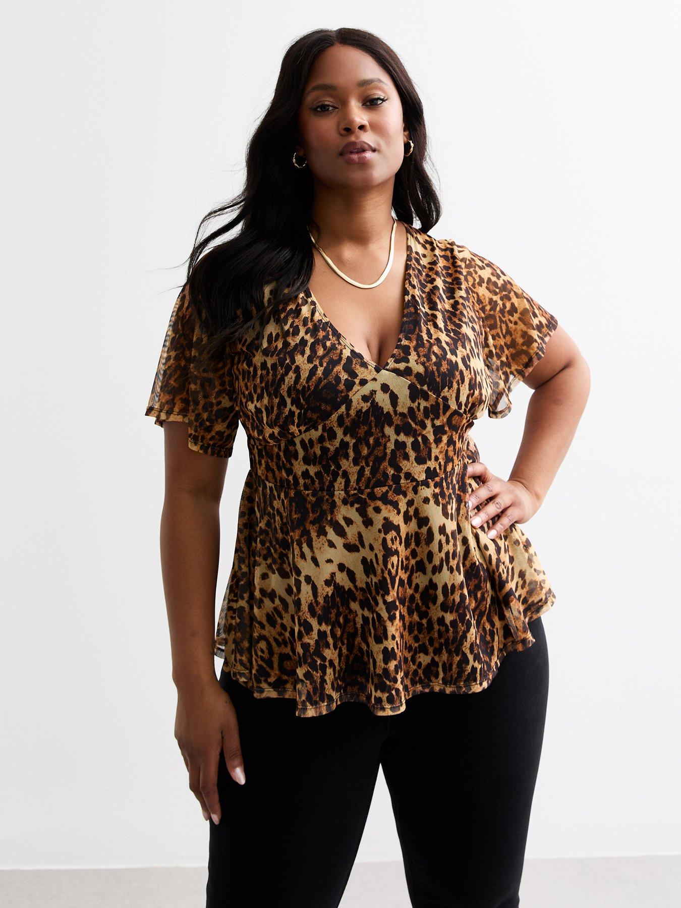 New Look Curve Mesh Peplum Top - Animal Print | Very Ireland