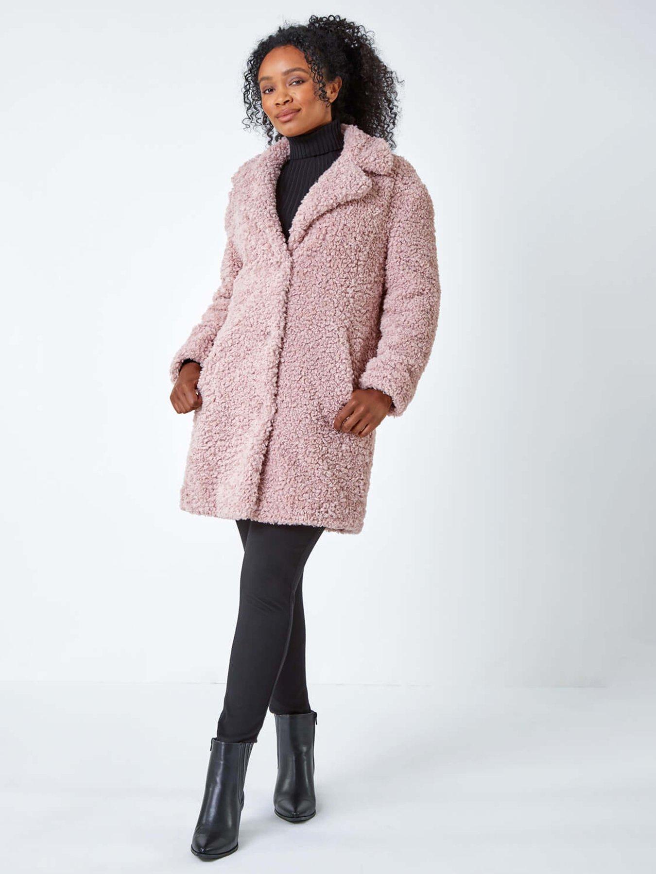 Roman Petite Longline Teddy Coat - Light Pink | Very Ireland