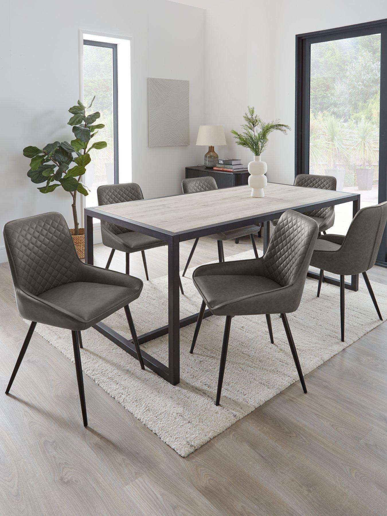 Very Home Harlem Grey Oak 180 cm Dining Table + 6 Sorena Dark Grey Dining Chairs - FSC Certified ...
