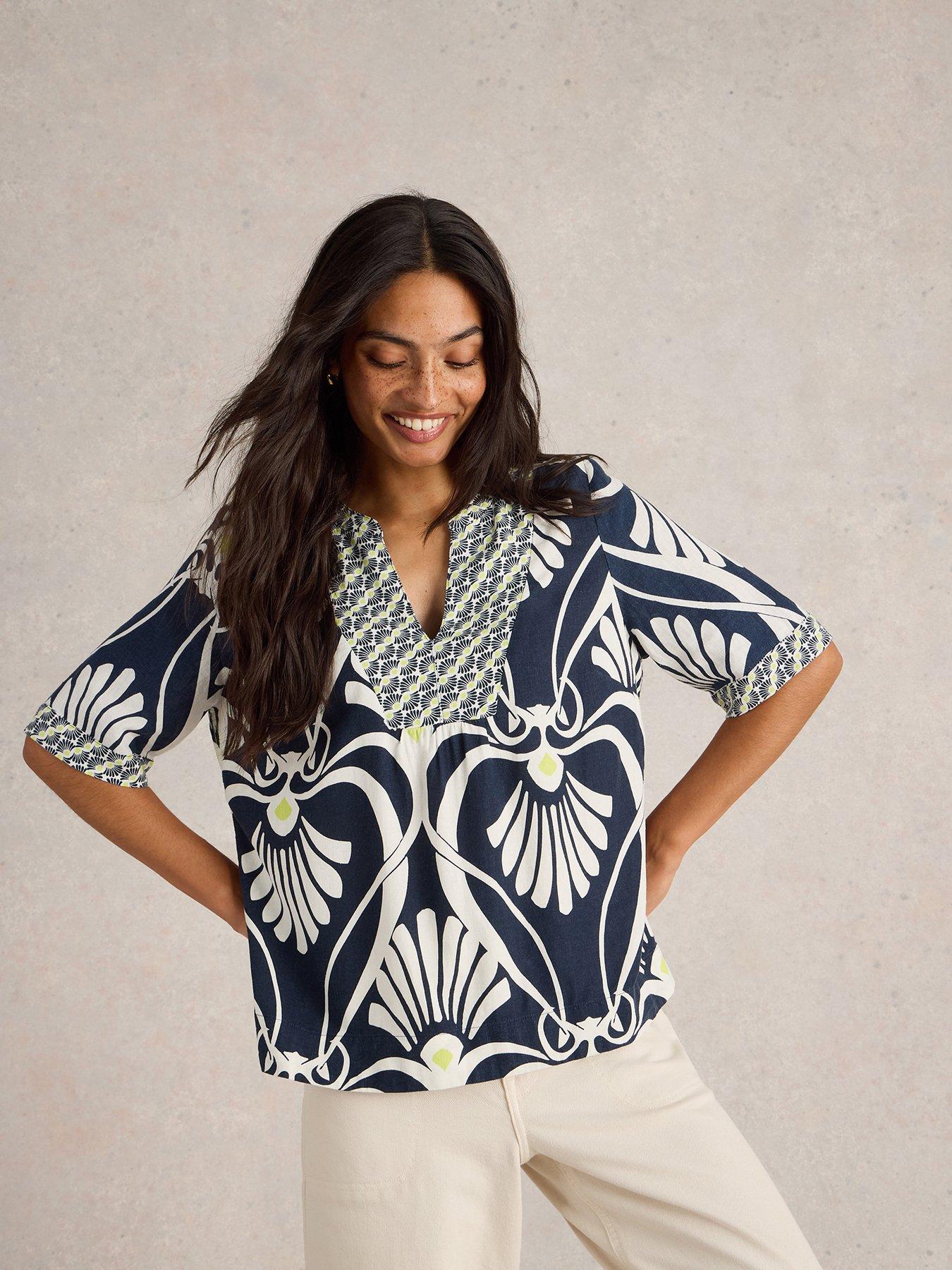 White Stuff Ash Linen Blend Top - Navy | Very Ireland