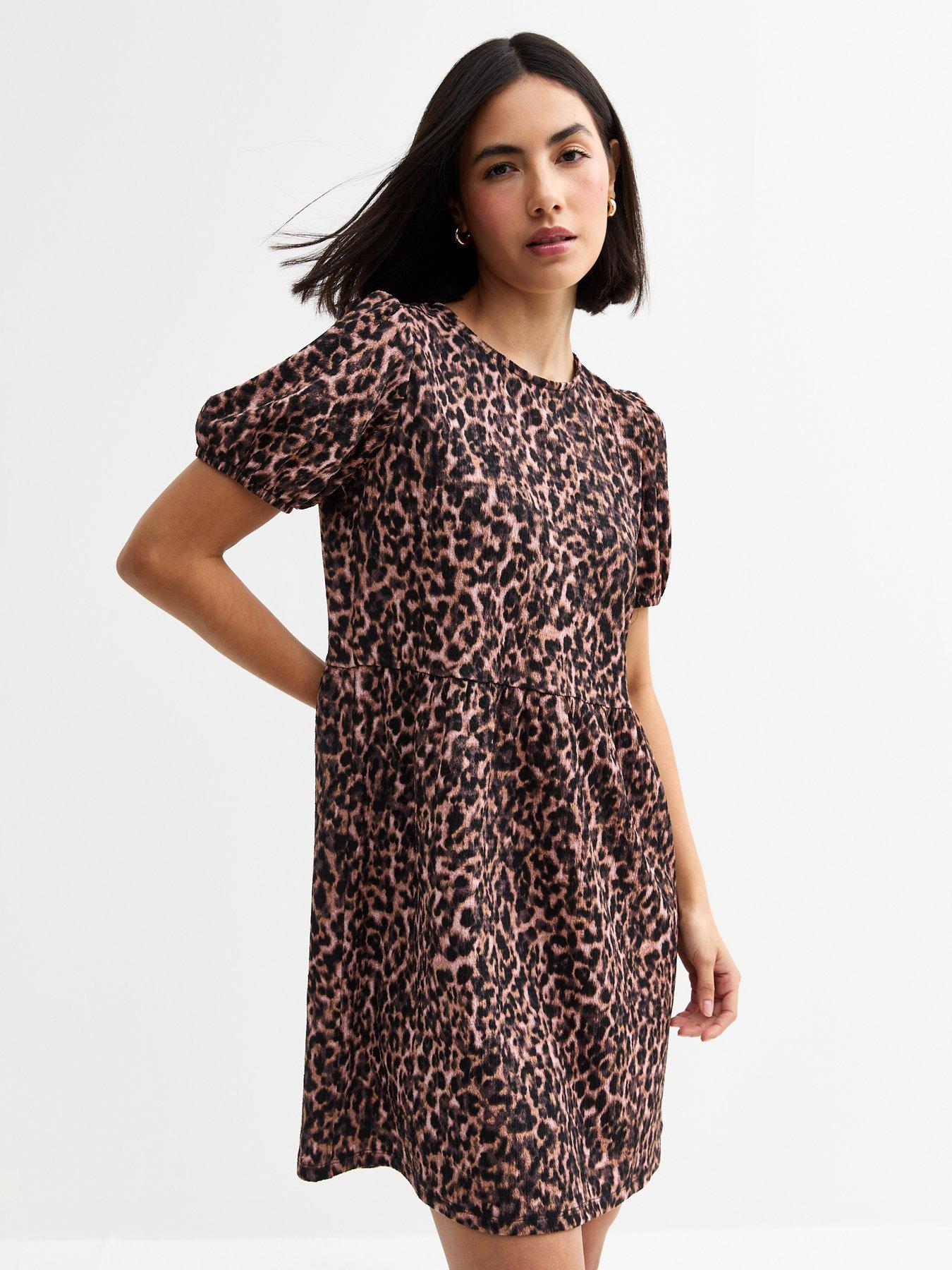 New Look Leopard Print Bow Back Mini Dress - Brown | Very Ireland