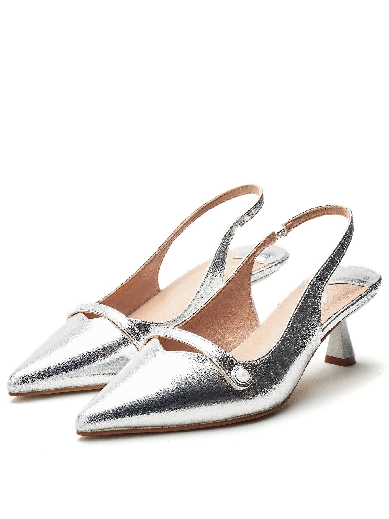 Moda In Pelle Godal Slingback Kitten Heel Shoes - Silver | Very Ireland