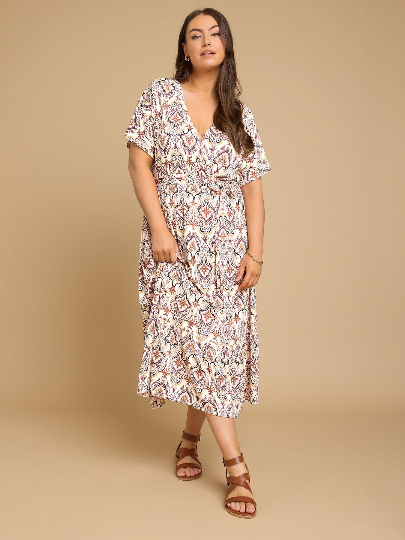 Yours Curve Wrap Front Grown On Sleeve Dress - White | Very Ireland
