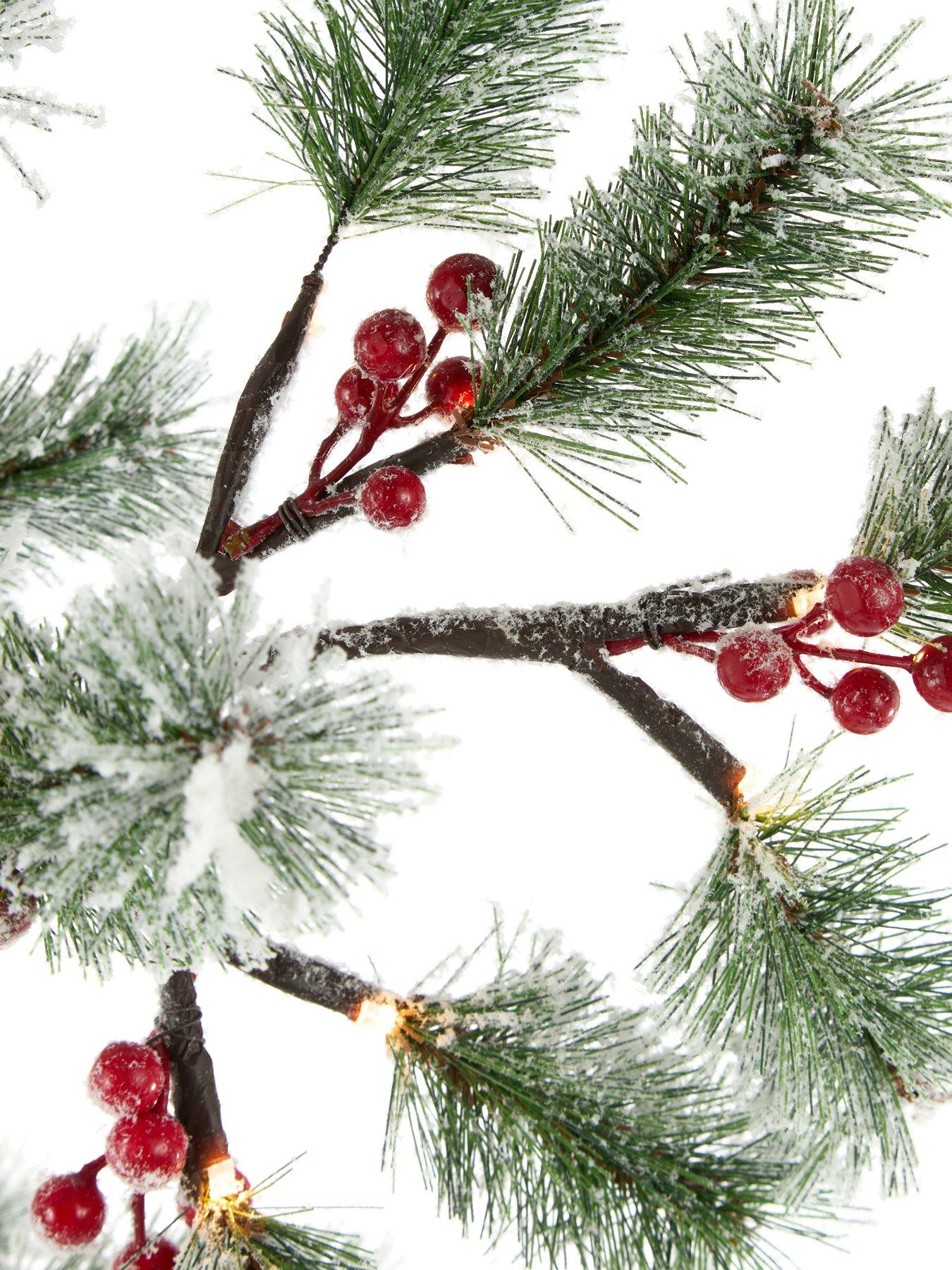 Festive 150 cm Lit Flocked Berry & Pine Christmas Tree - Warm White ...