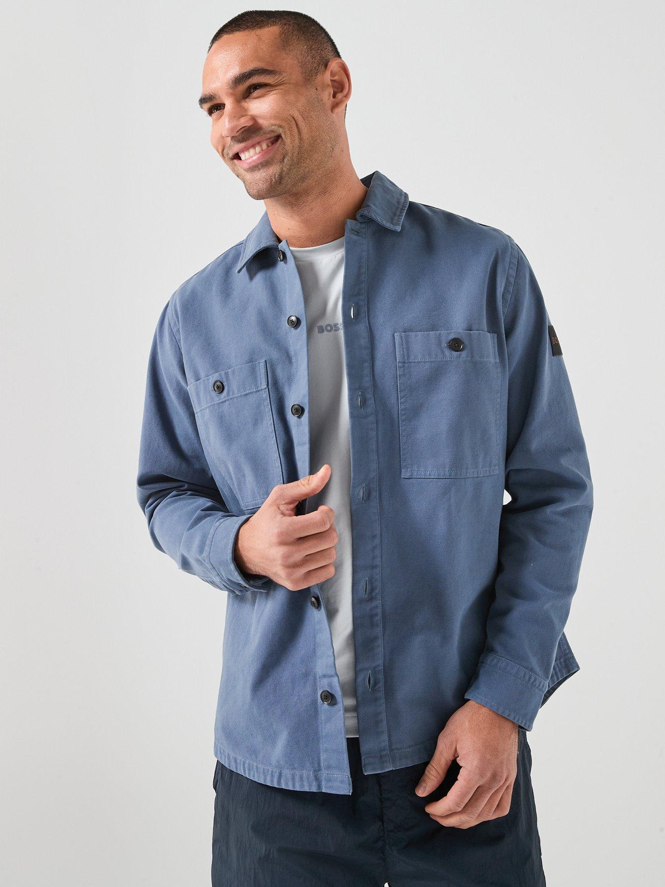 BOSS Oversize Fit Garment Dye Overshirt - Blue | Very Ireland
