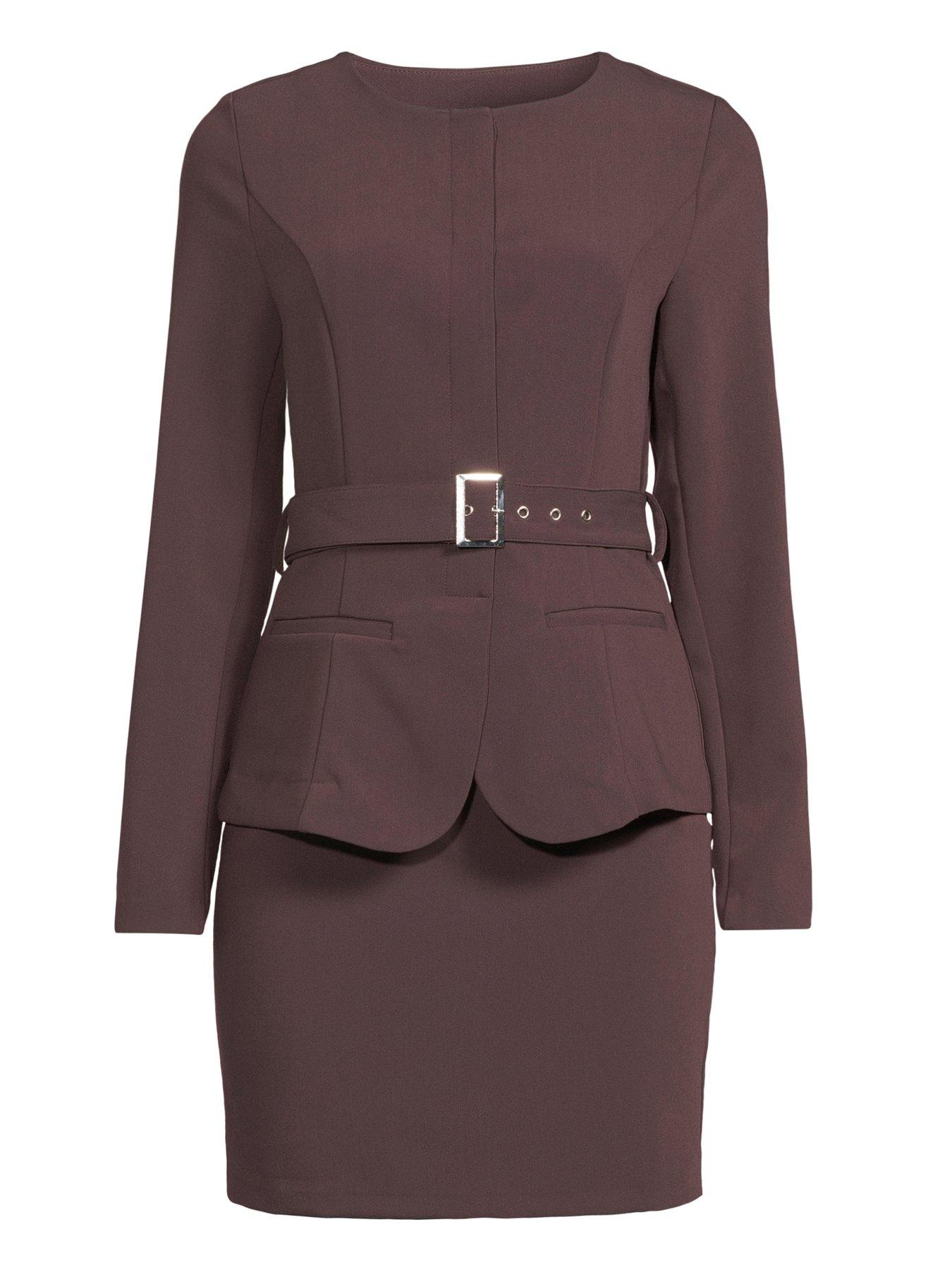 The Very Collection Tailored Belted Mini Dress - Brown | Very Ireland
