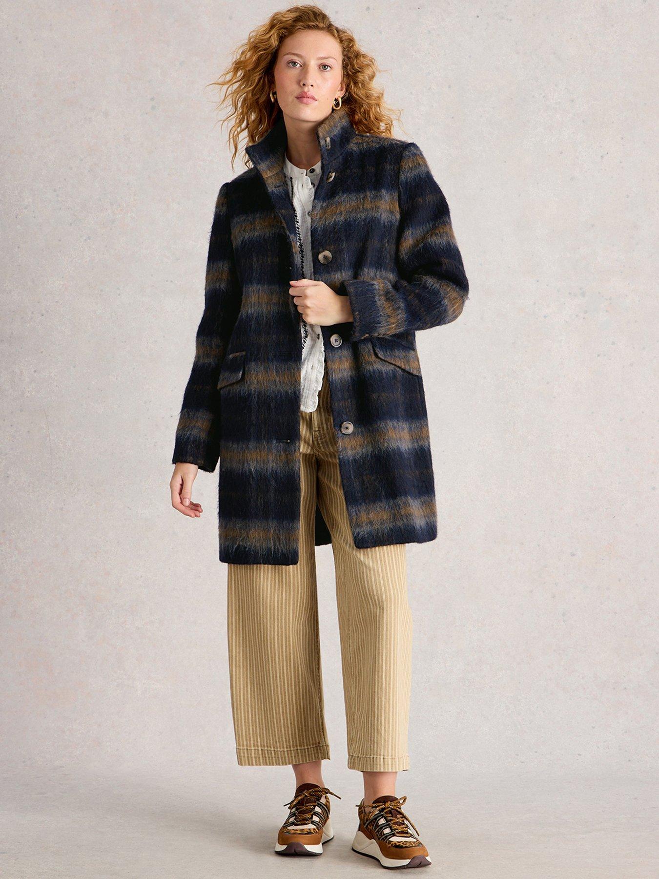 White Stuff Karla Check Wool Blend Coat - Blue | Very Ireland