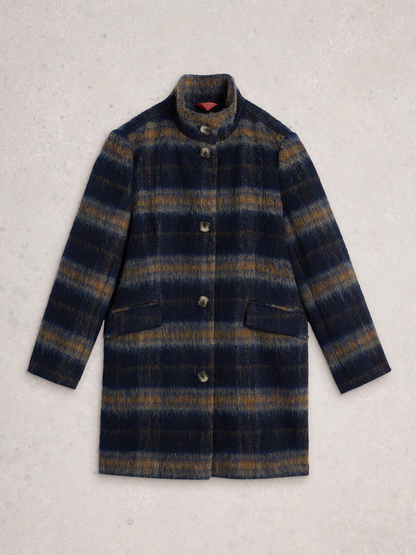 White Stuff Karla Check Wool Blend Coat - Blue | Very Ireland