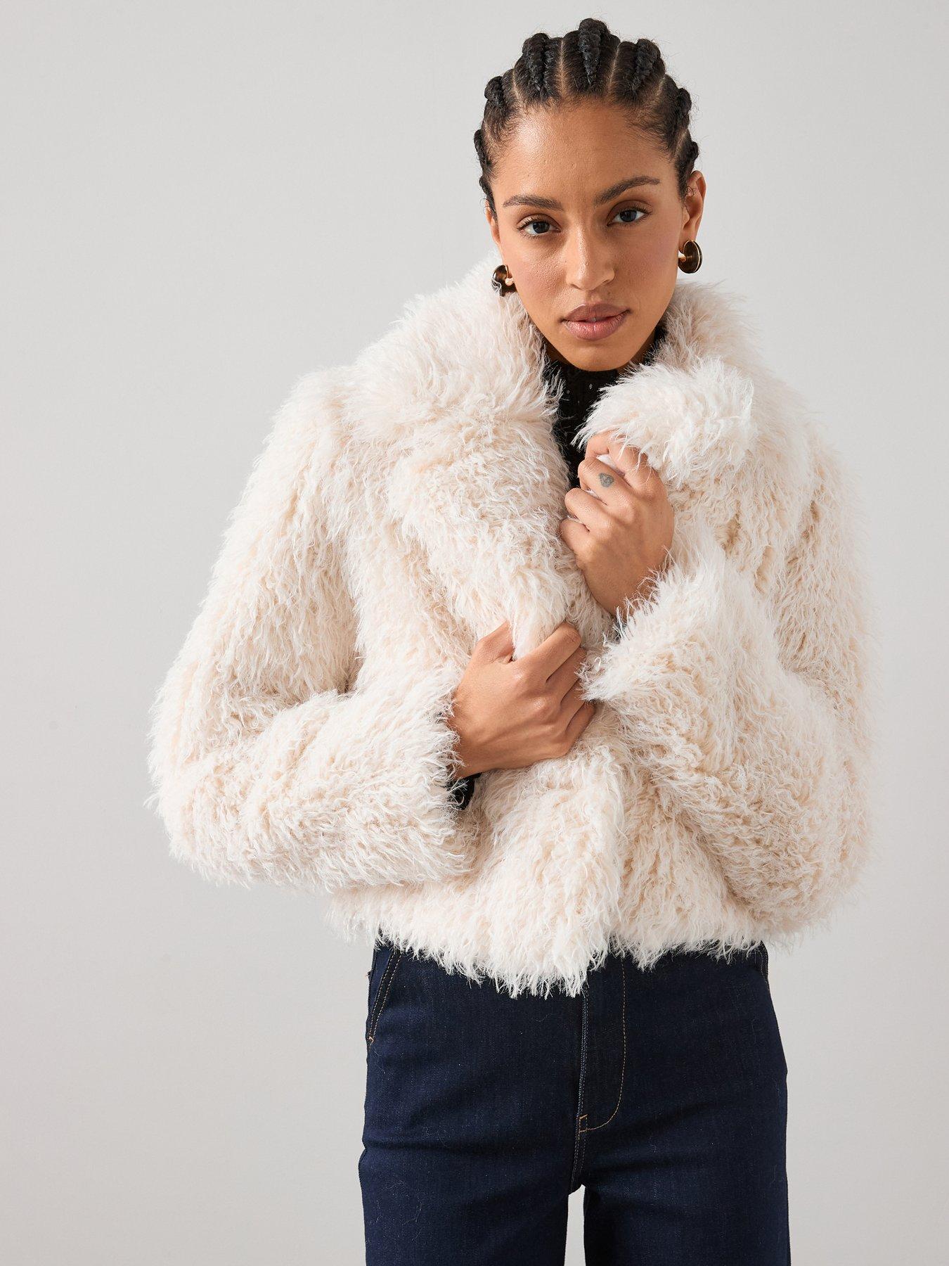 The Very Collection Short Mongolian Faux Fur Coat - Cream | Very Ireland