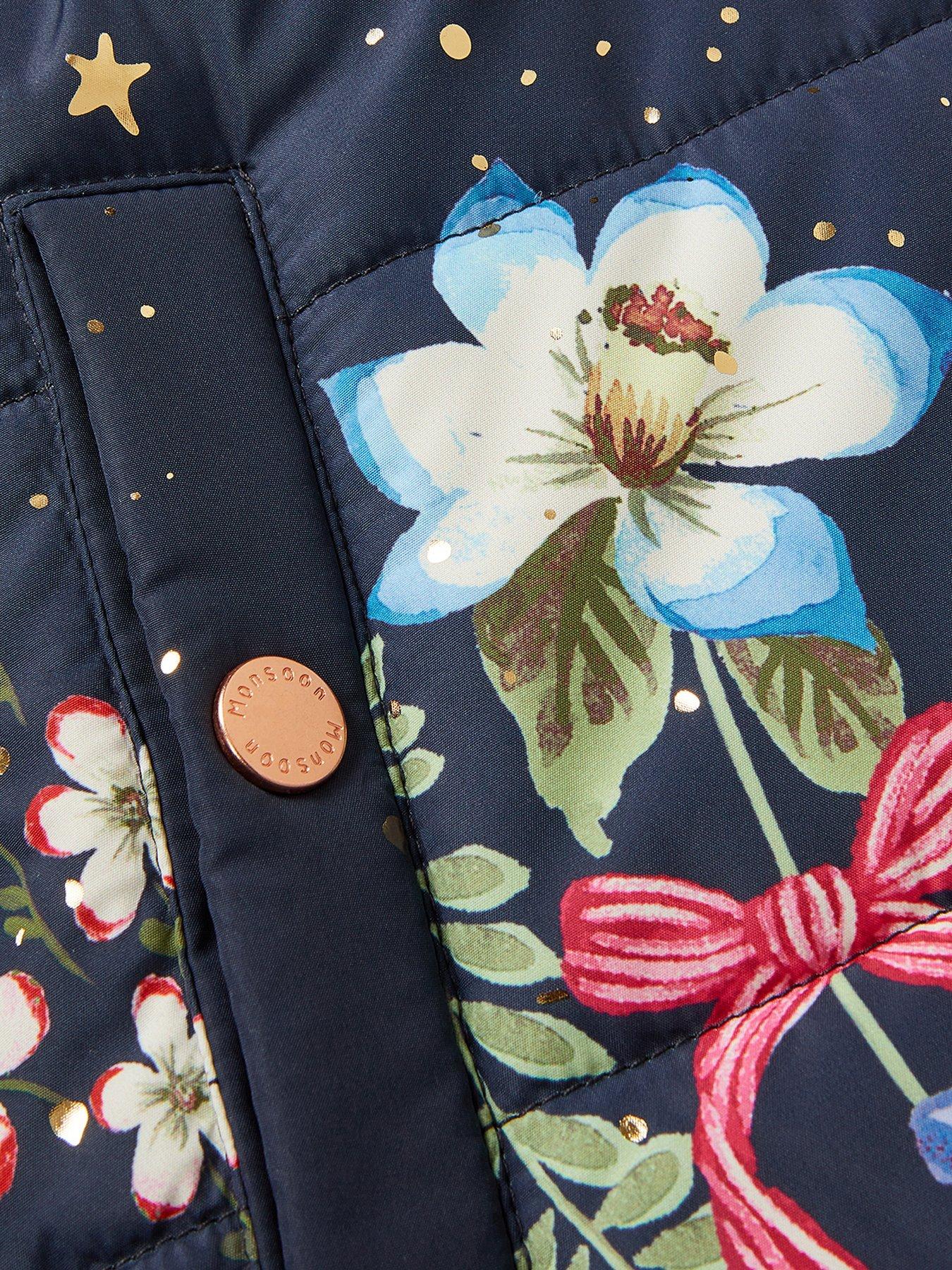 Monsoon Girls Starry Floral Border Coat - Navy | Very Ireland