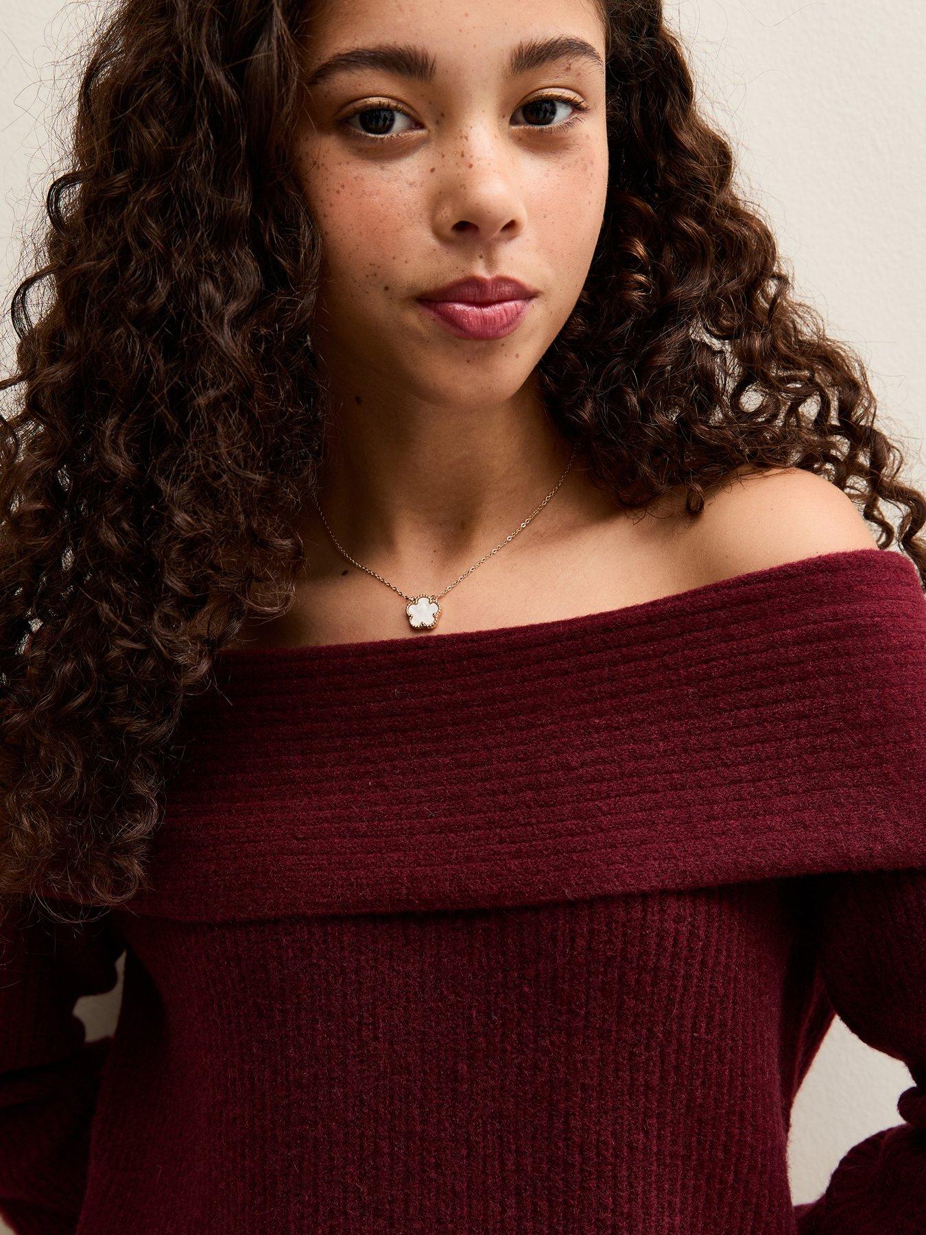 New Look 915 Girls Off The Shoulder Rib Jumper - Dark Burgundy | Very ...
