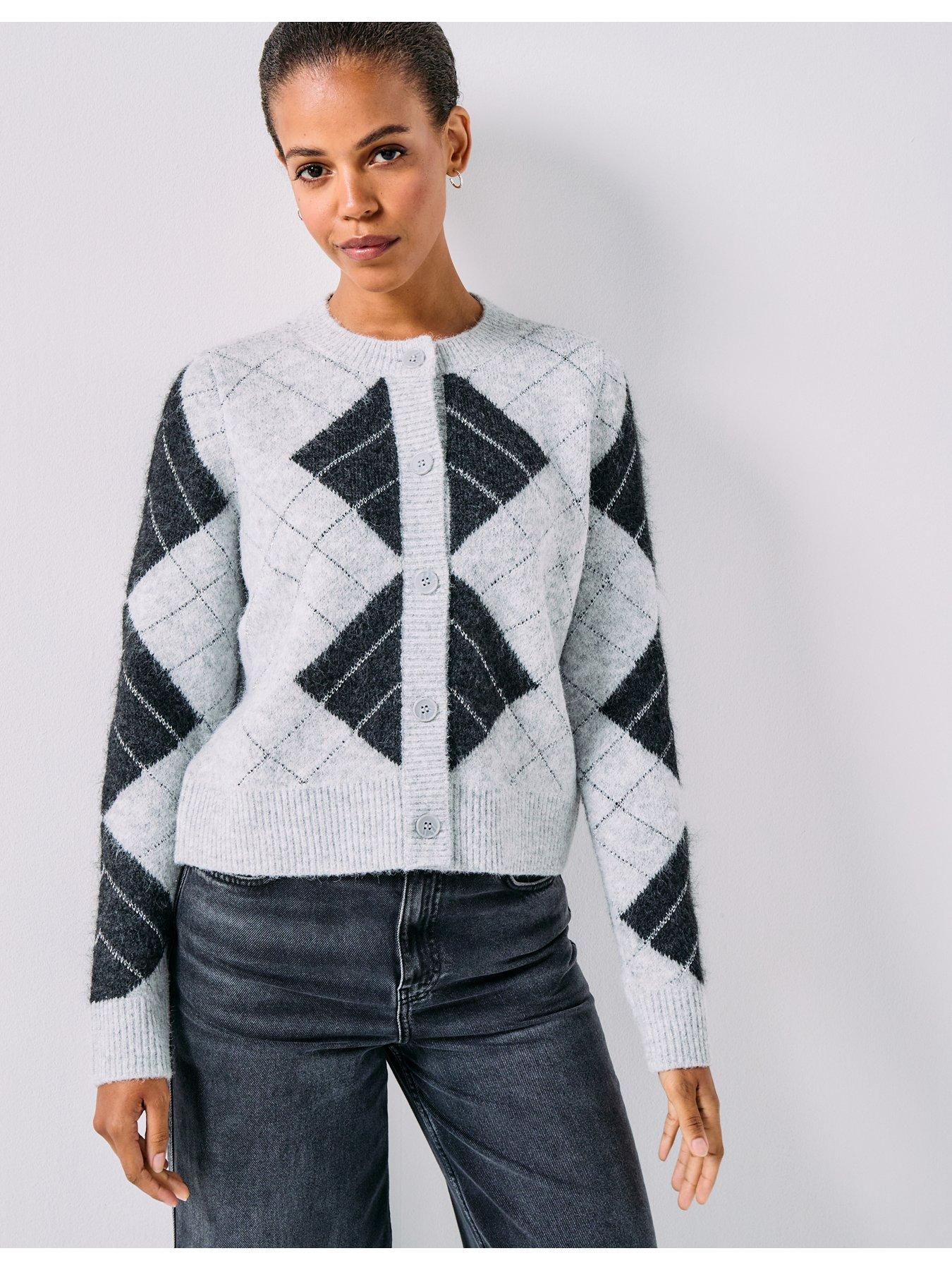 Vero Moda Diamond Print Crew Neck Cardigan - Grey | Very Ireland