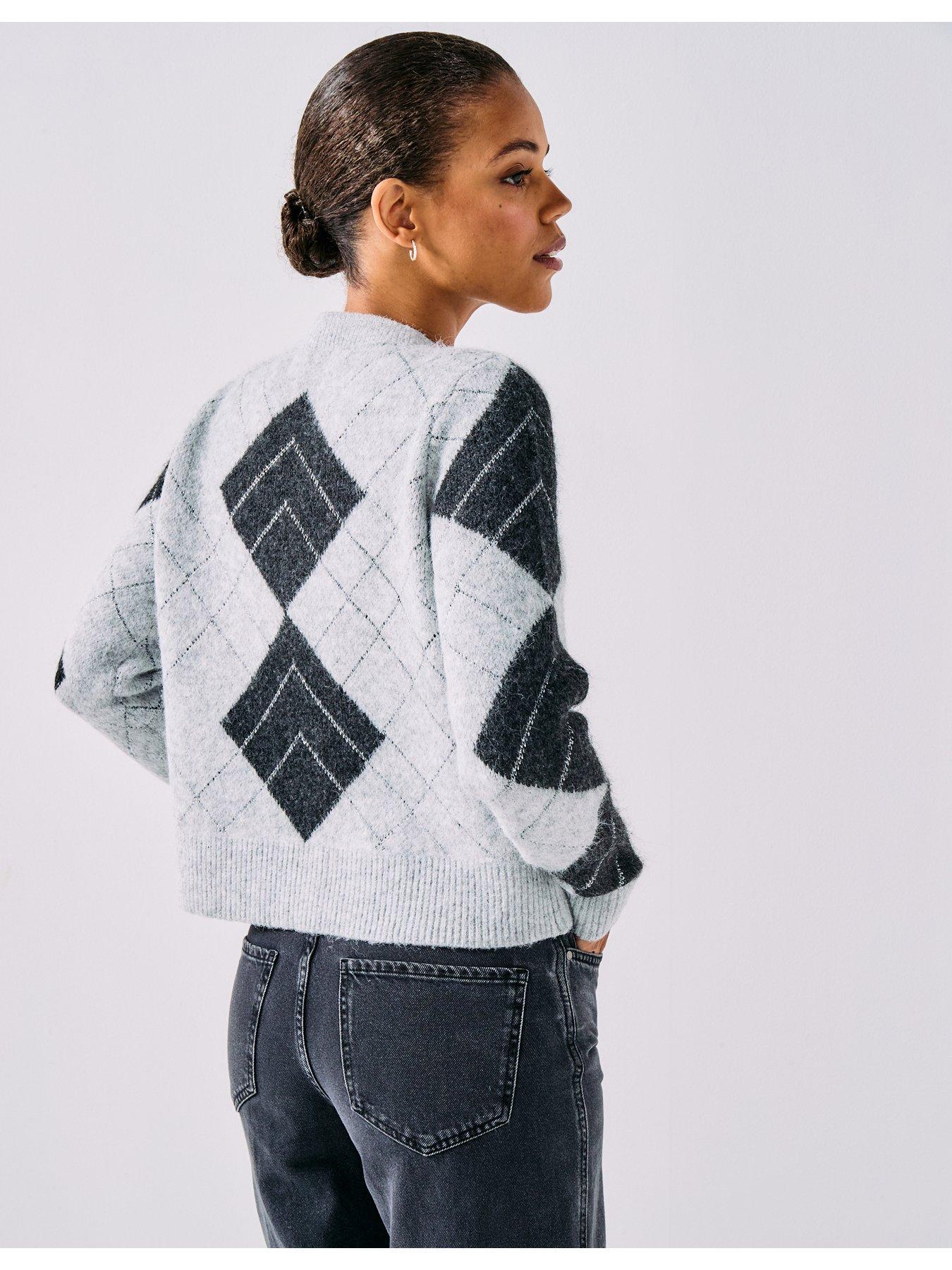 Vero Moda Diamond Print Crew Neck Cardigan - Grey | Very Ireland
